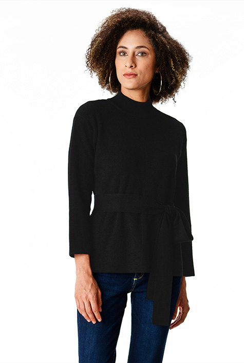 Shop Merino wool blend sash tie sweater | eShakti