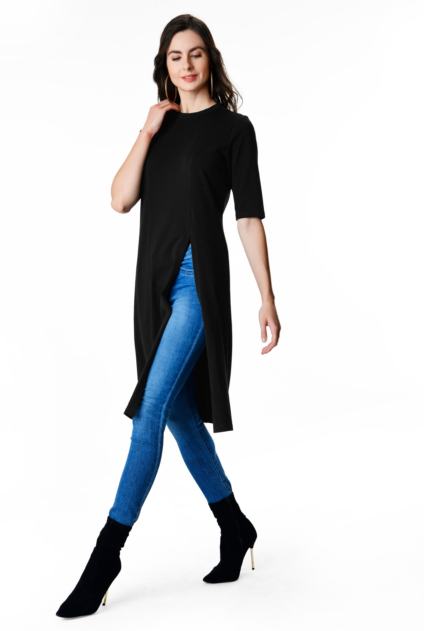 Shop Side vent cotton jersey tunic dress | eShakti