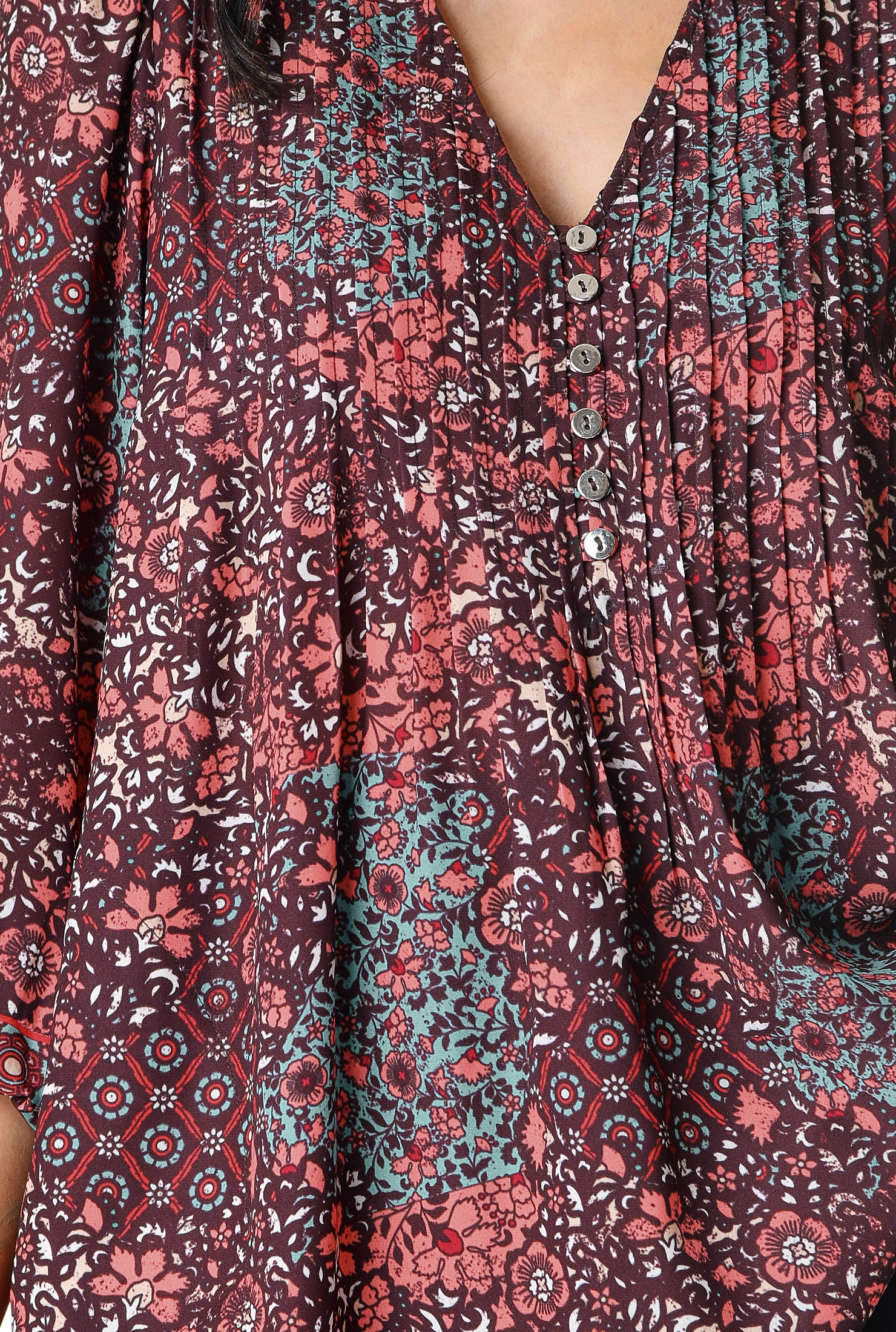 Shop Pintuck pleat floral print crepe tunic | eShakti