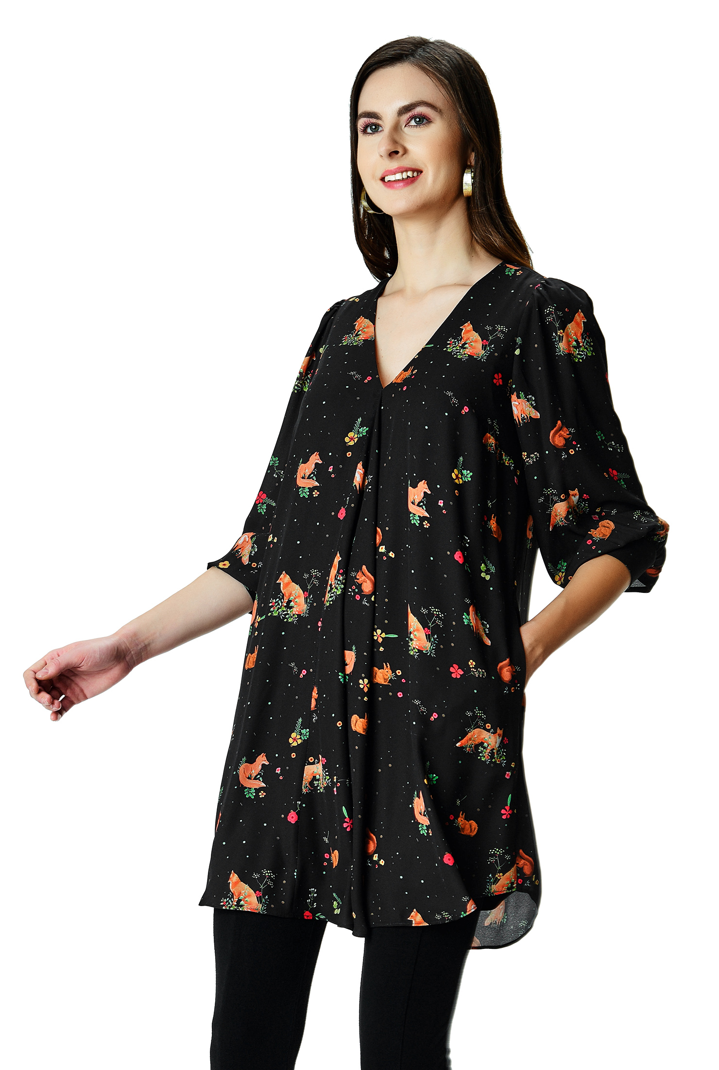 Shop Obi belt fox squirrel print crepe tunic | eShakti
