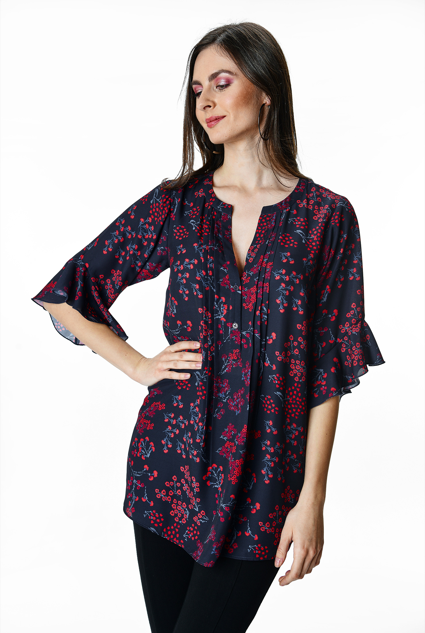 Shop Flutter sleeve floral print crepe blouse | eShakti