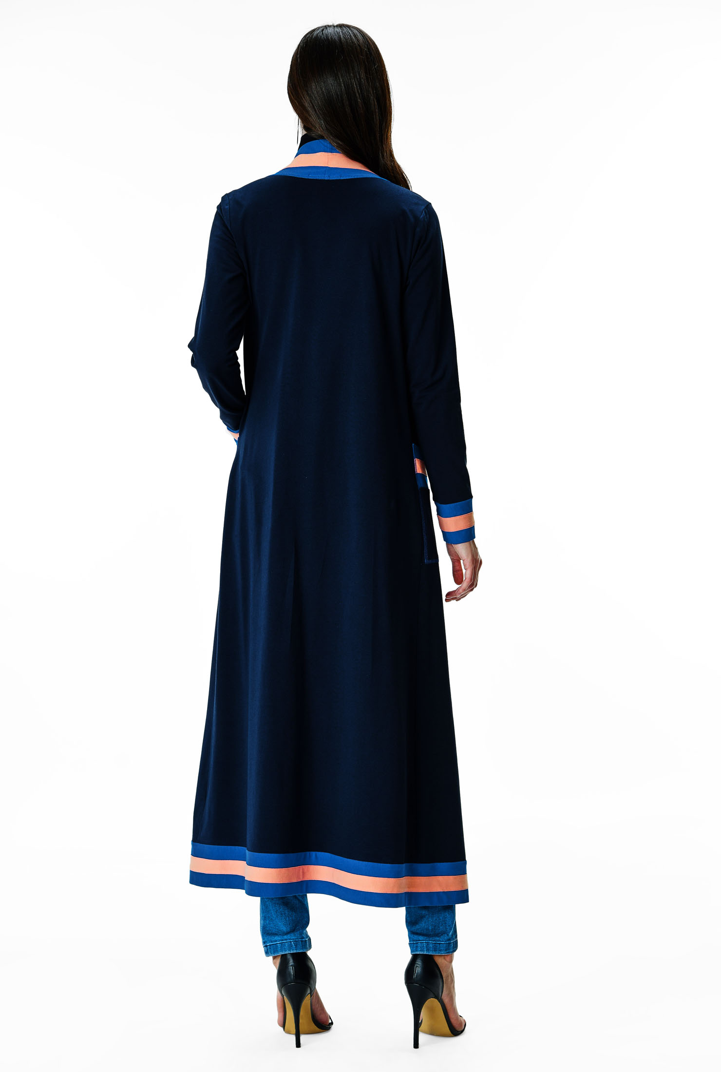 Shop Stripe trim cotton jersey long duster | eShakti