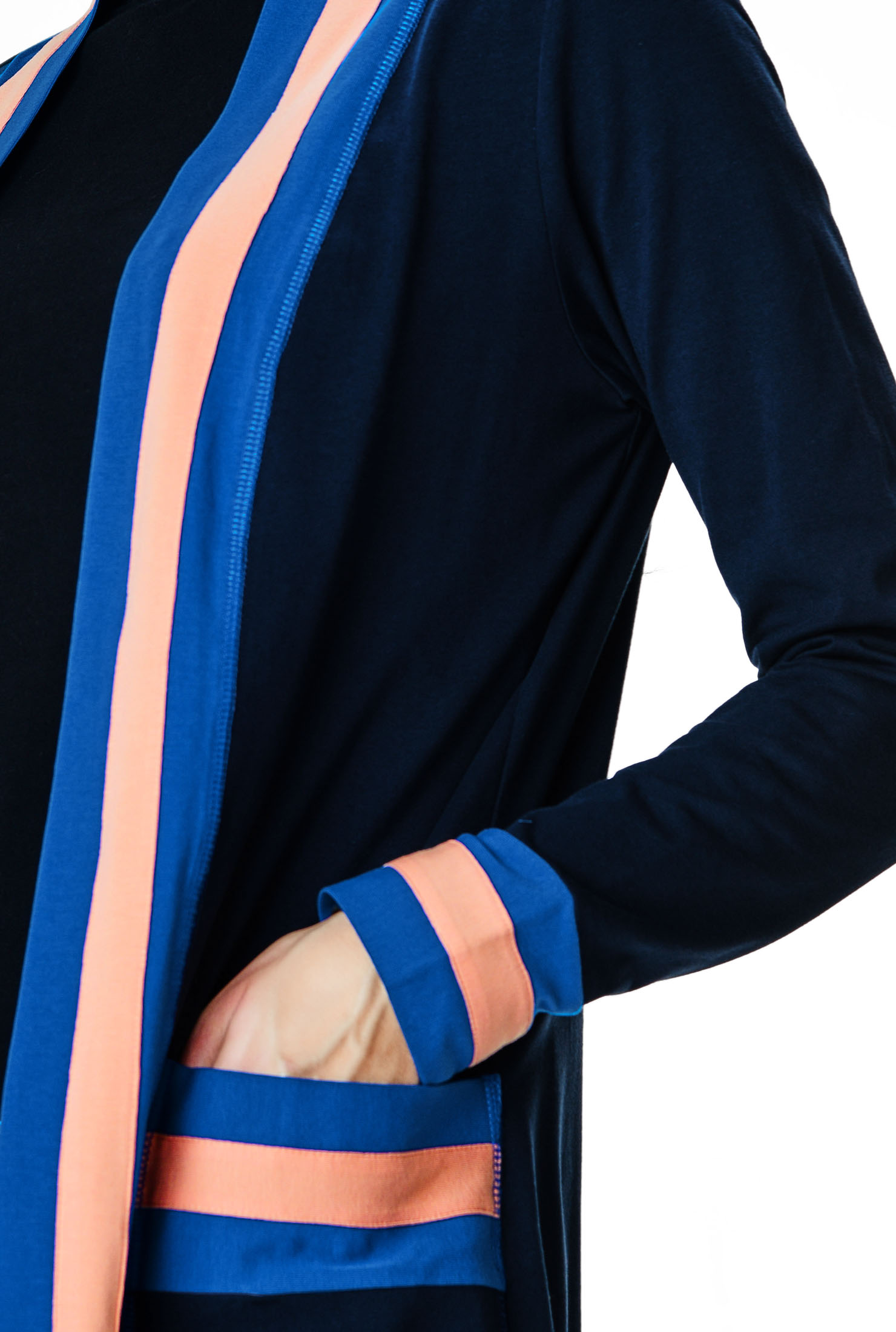 Shop Stripe trim cotton jersey long duster | eShakti