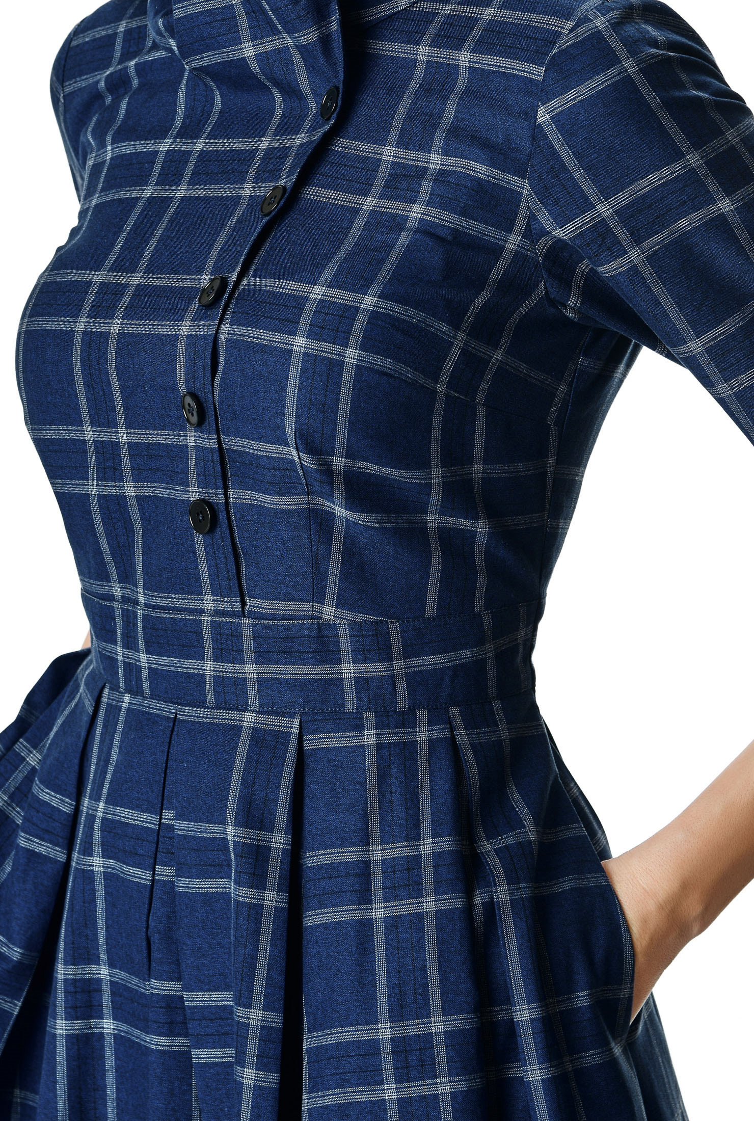 Shop Draped funnel neck cotton check dress | eShakti