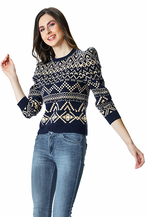 Shop Graphic jacquard wool blend sweater | eShakti