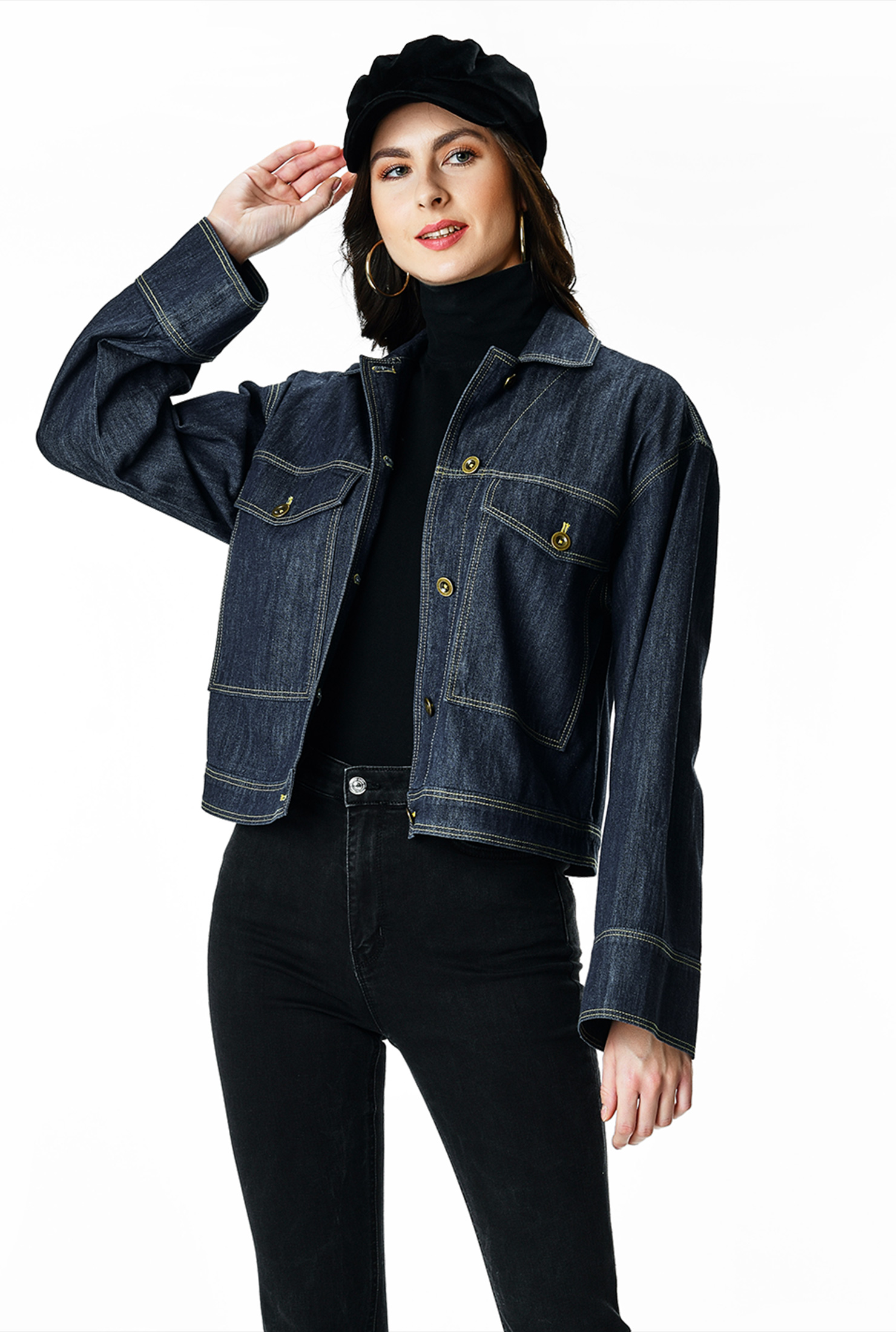 Shop Front flap pocket cotton denim jacket | eShakti