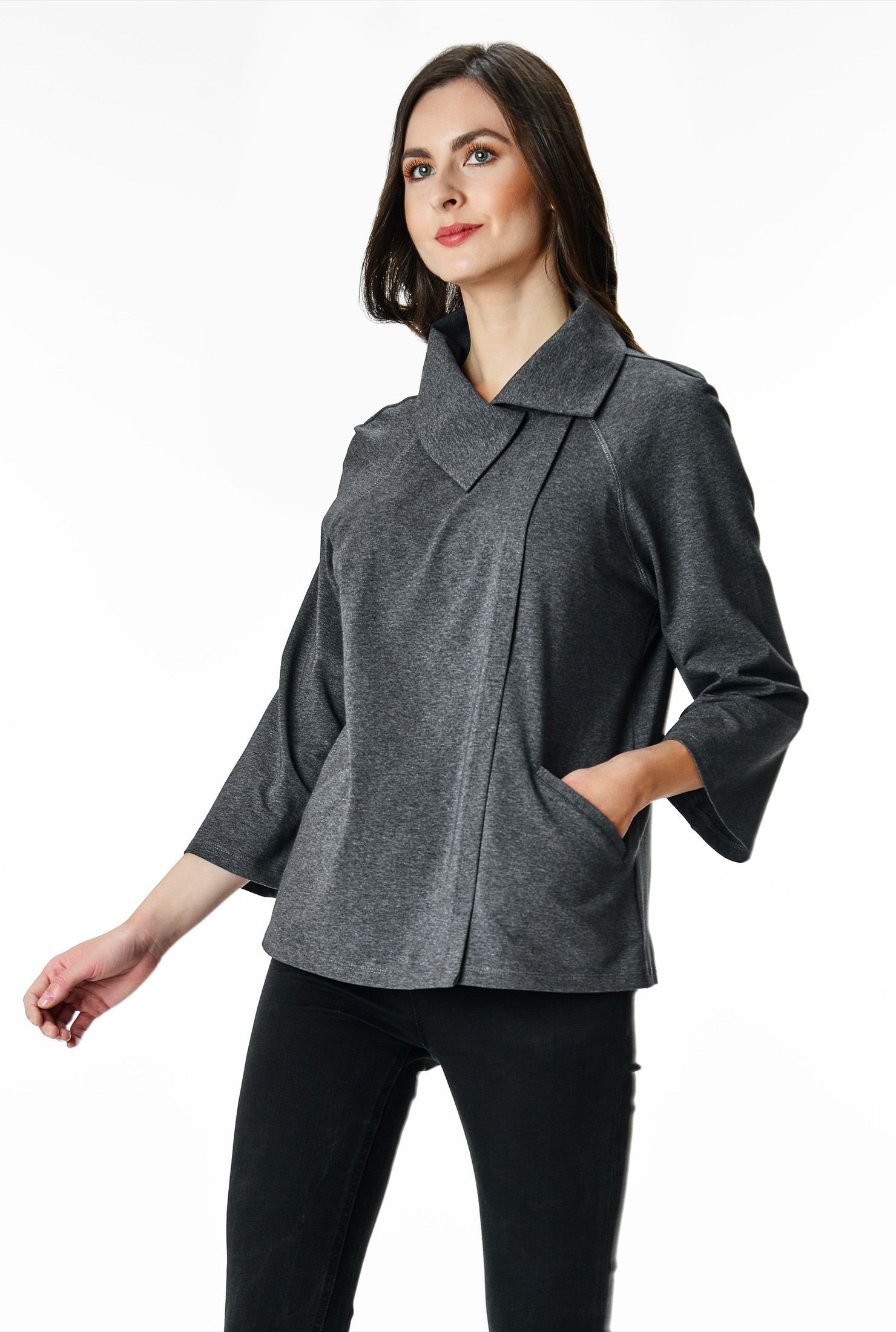 Shop Asymmetric collar cotton jersey top | eShakti