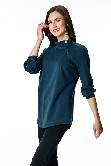 Shop Button shoulder cotton jersey top | eShakti