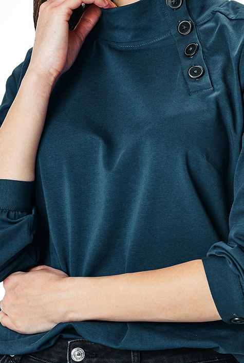 Shop Button shoulder cotton jersey top | eShakti