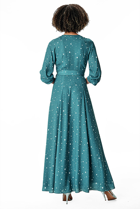 Shop Star print crepe maxi wrap dress | eShakti