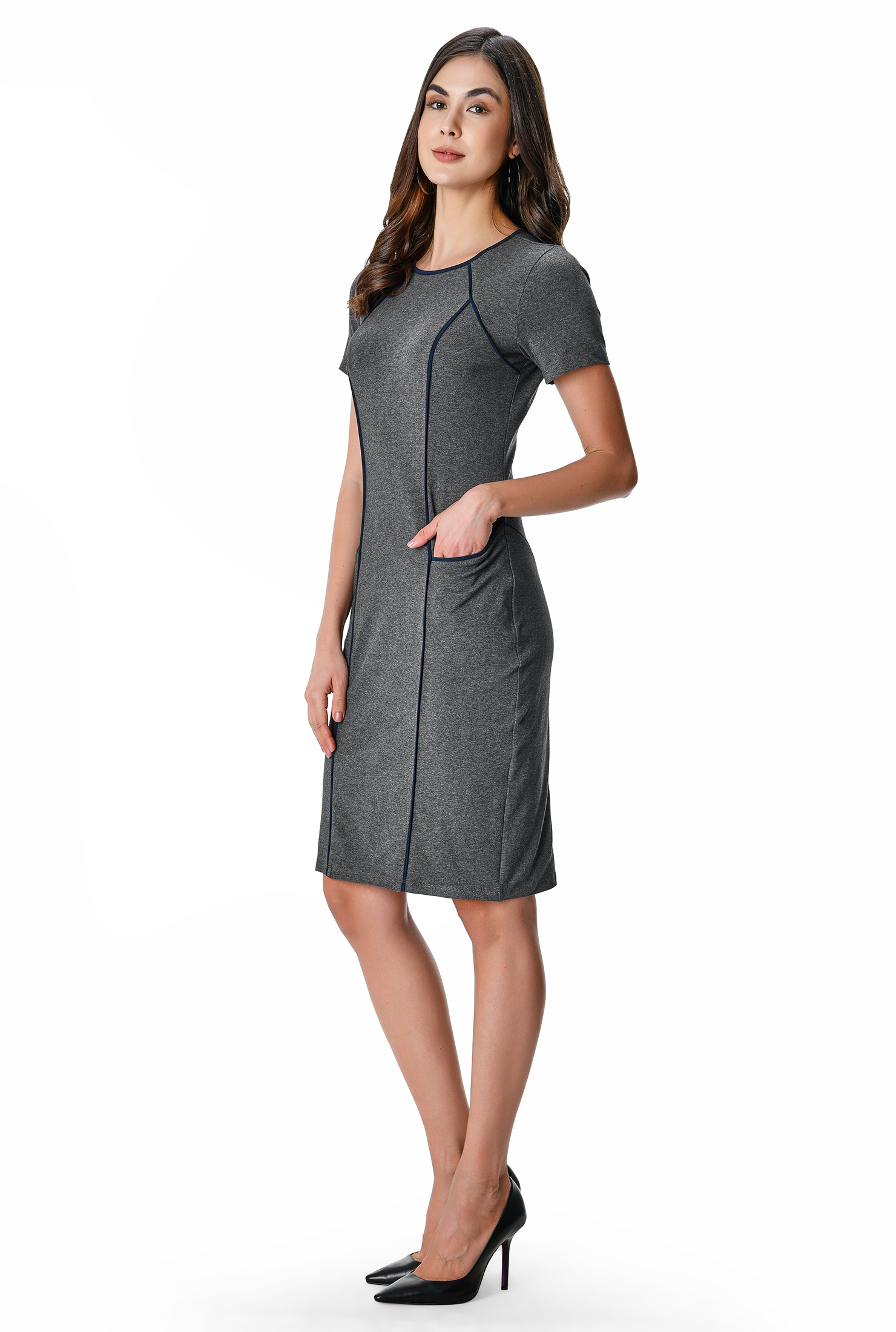 Shop Contrast tipped trim cotton jersey sheath dress | eShakti