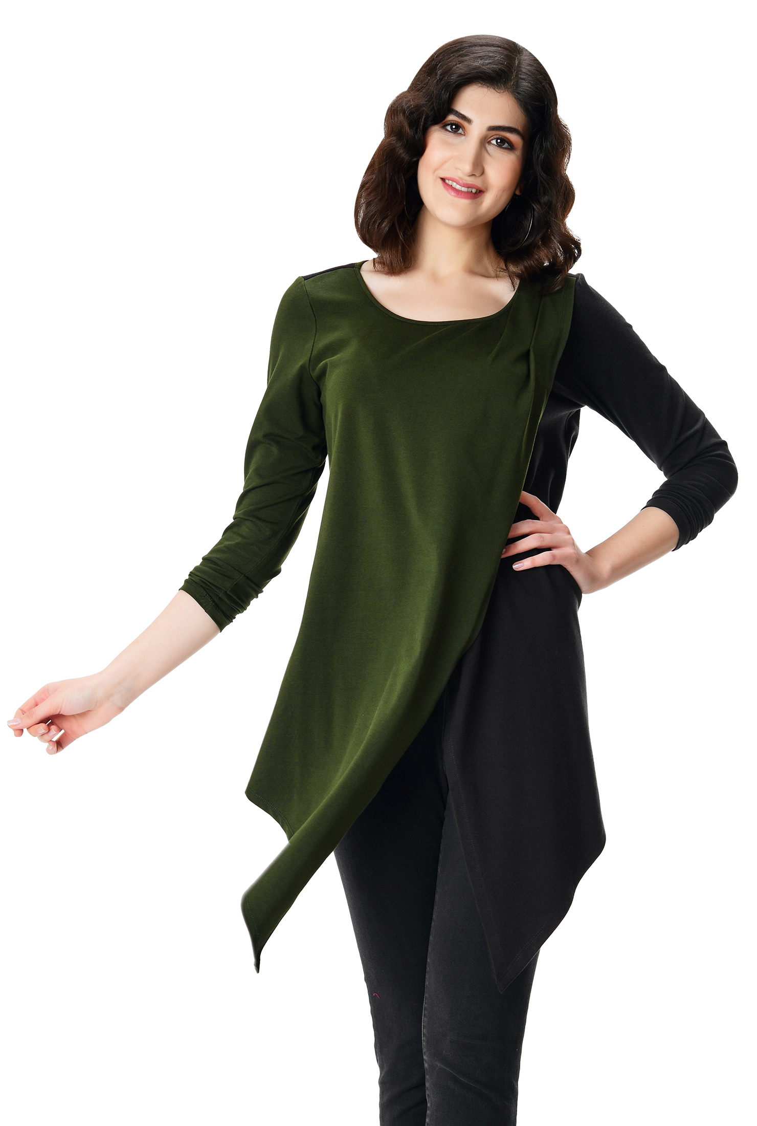 Shop Colorblock layer front cotton jersey tunic | eShakti