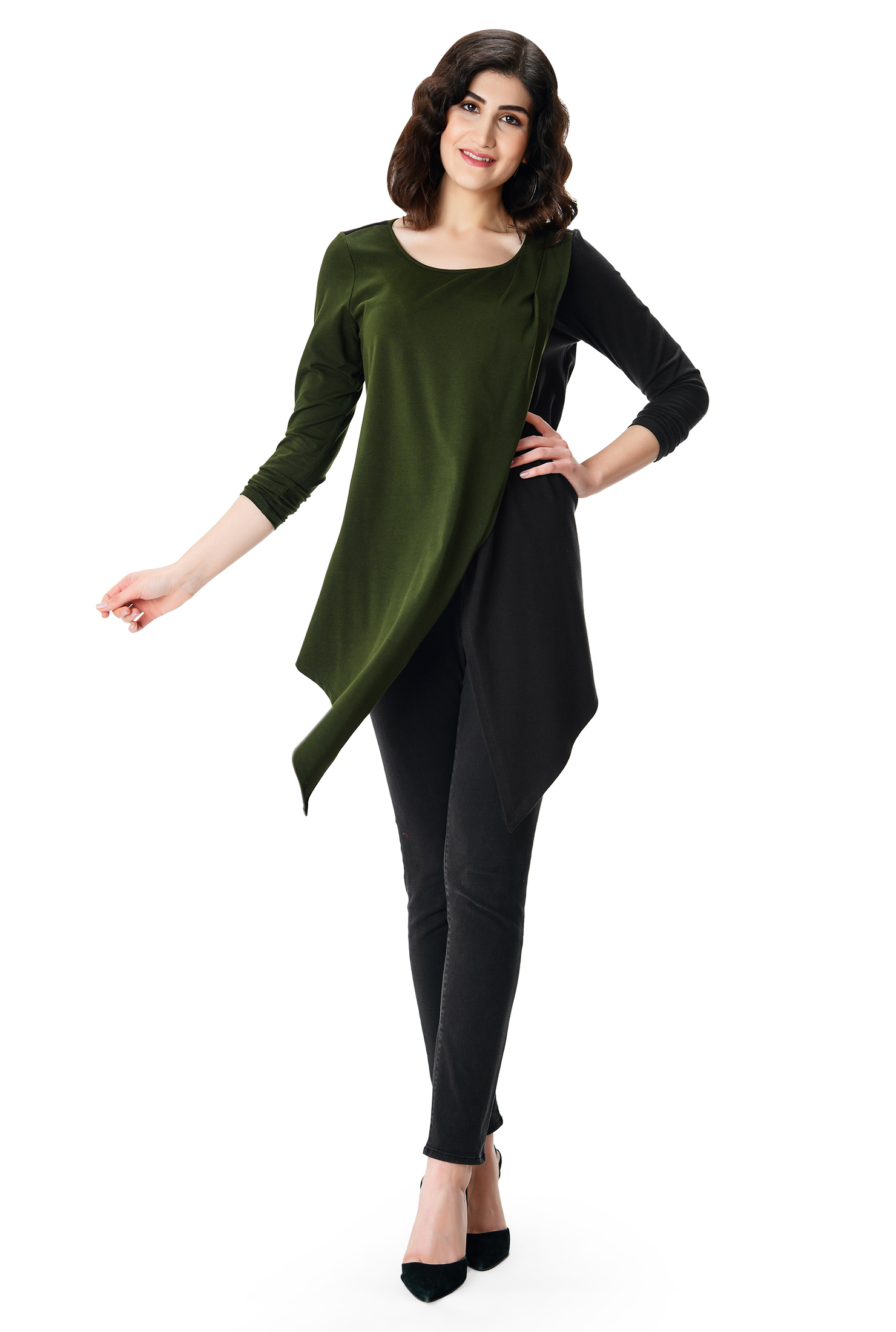 Shop Colorblock layer front cotton jersey tunic | eShakti