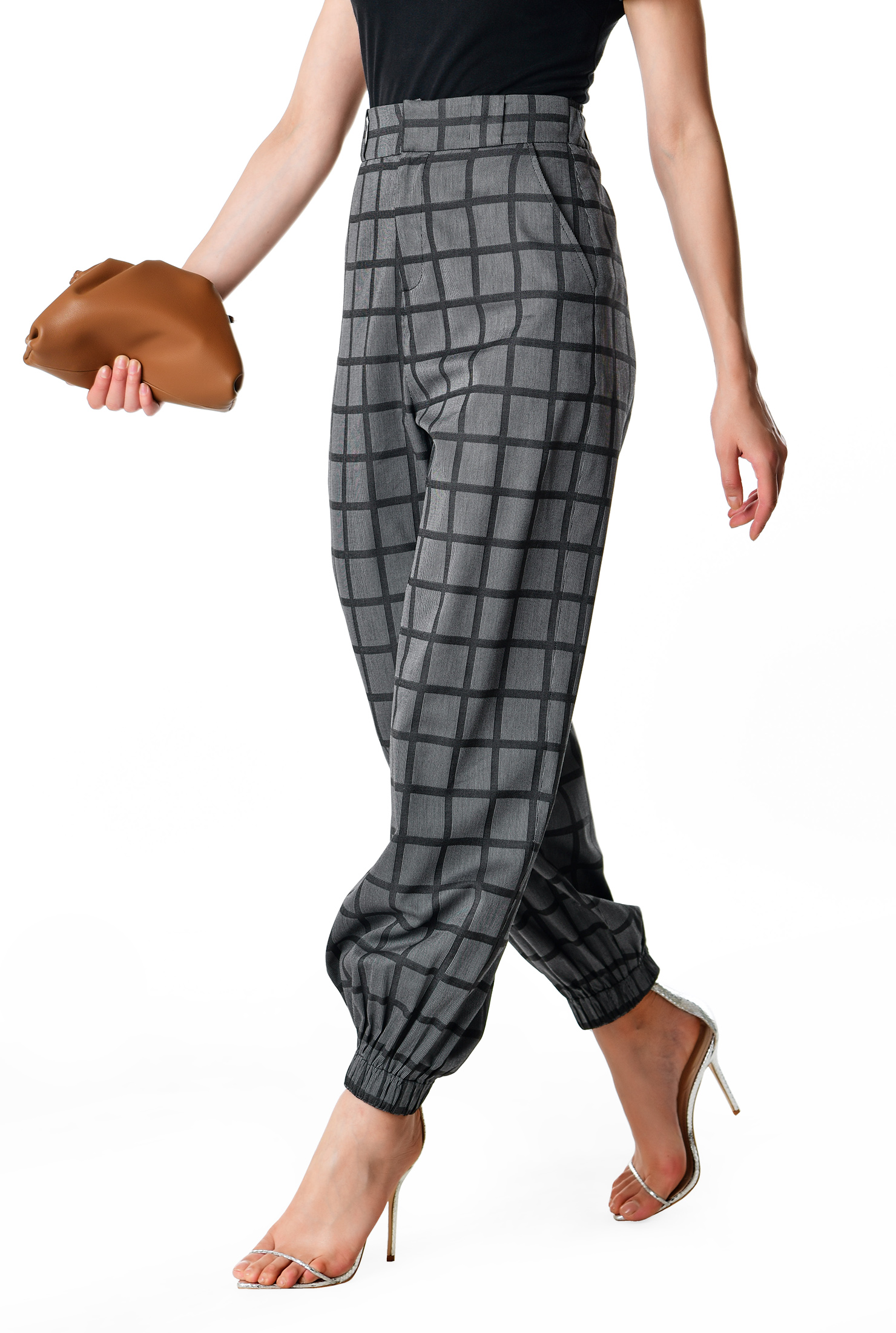Shop Cotton twill check jogger pants | eShakti