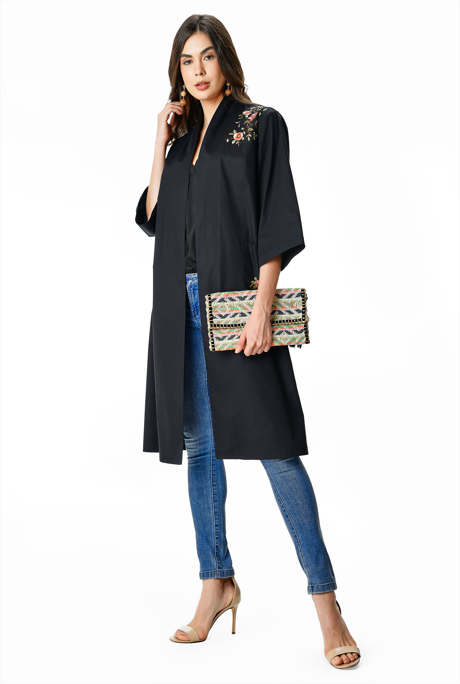Shop Bird and floral embroidery cotton poplin duster | eShakti