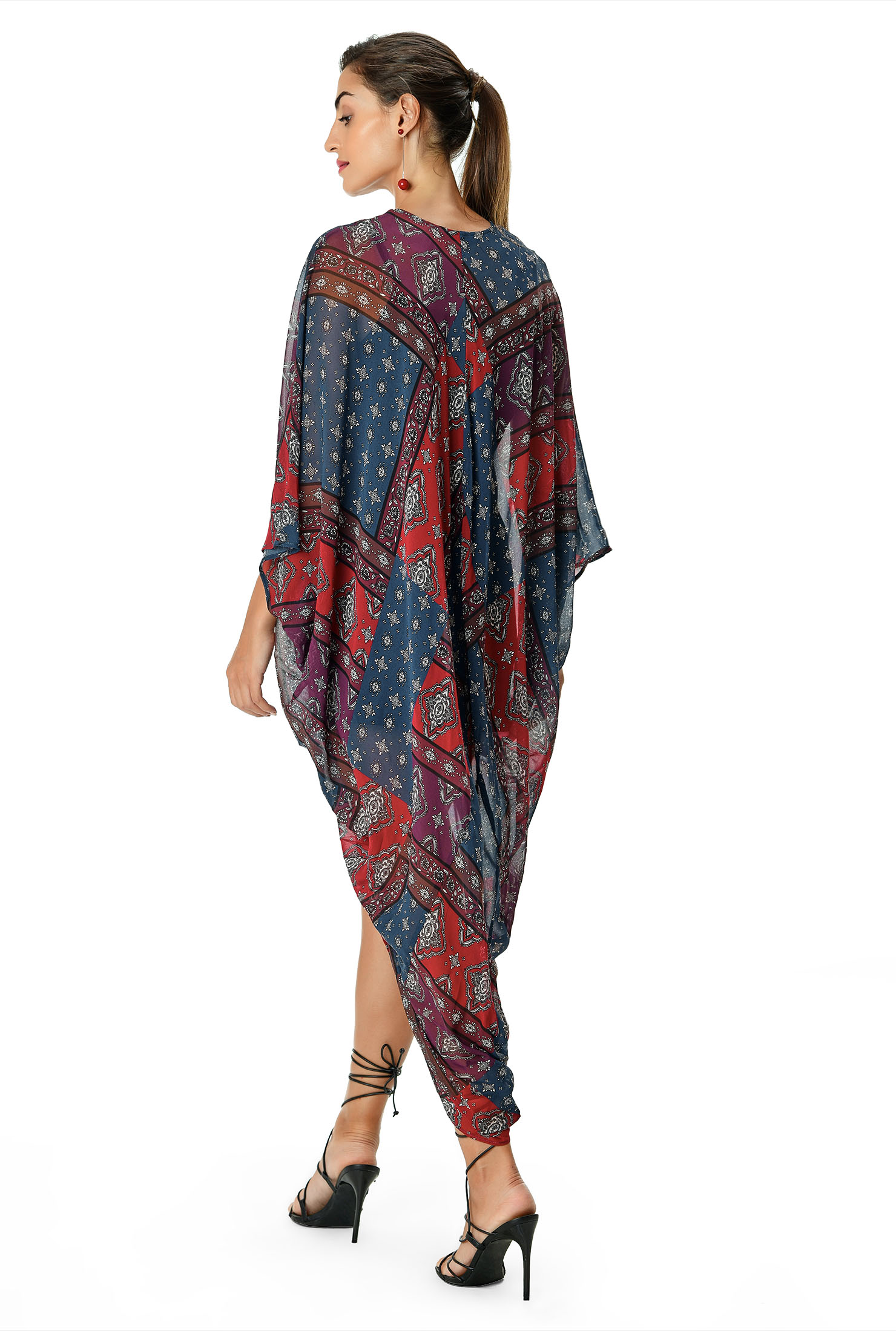 Shop Ruched front scarf print georgette kaftan | eShakti