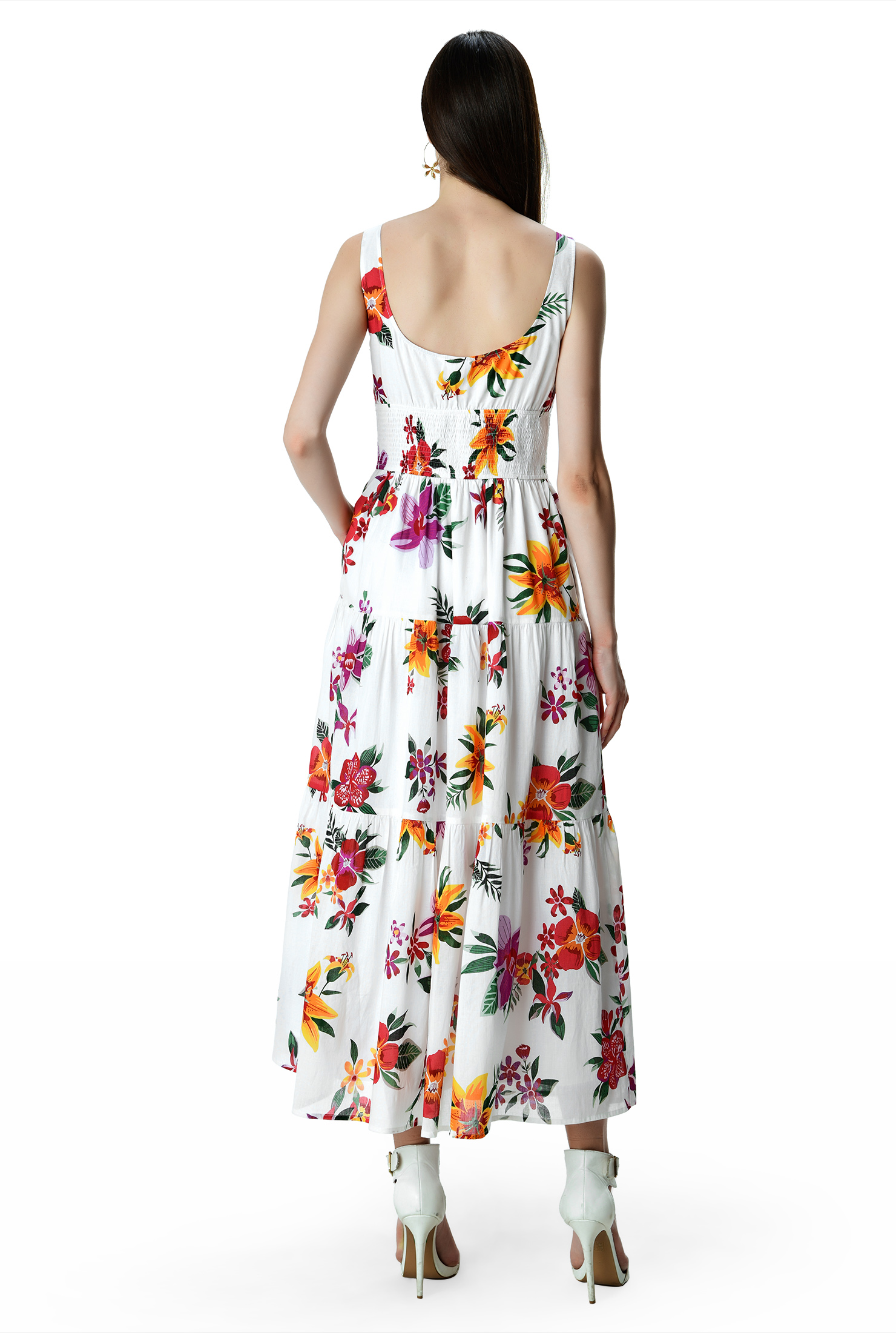 Shop Floral print cotton ruched tier sundress | eShakti