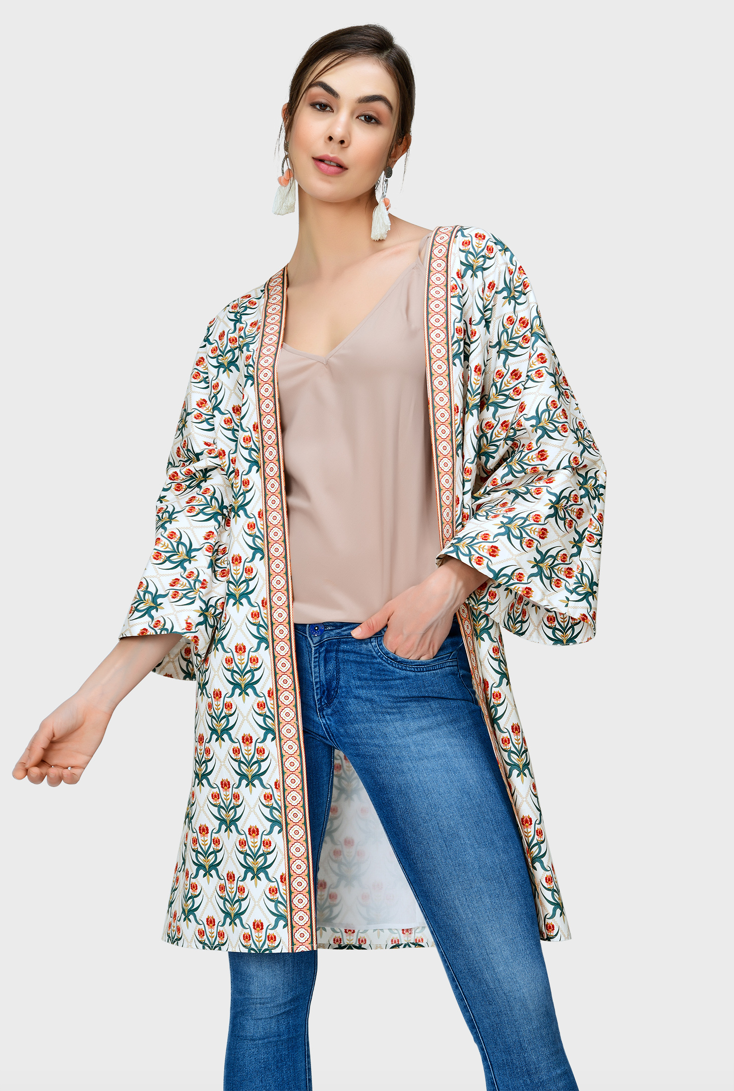 Shop Floral block print cotton poplin duster | eShakti