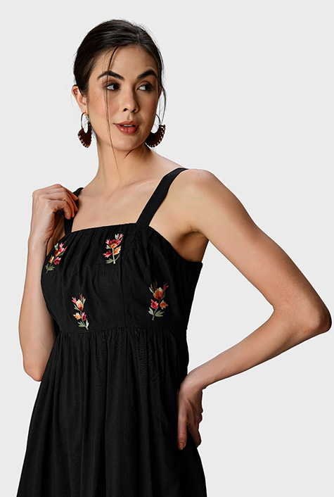 Shop Floral embroidery cotton voile sundress | eShakti