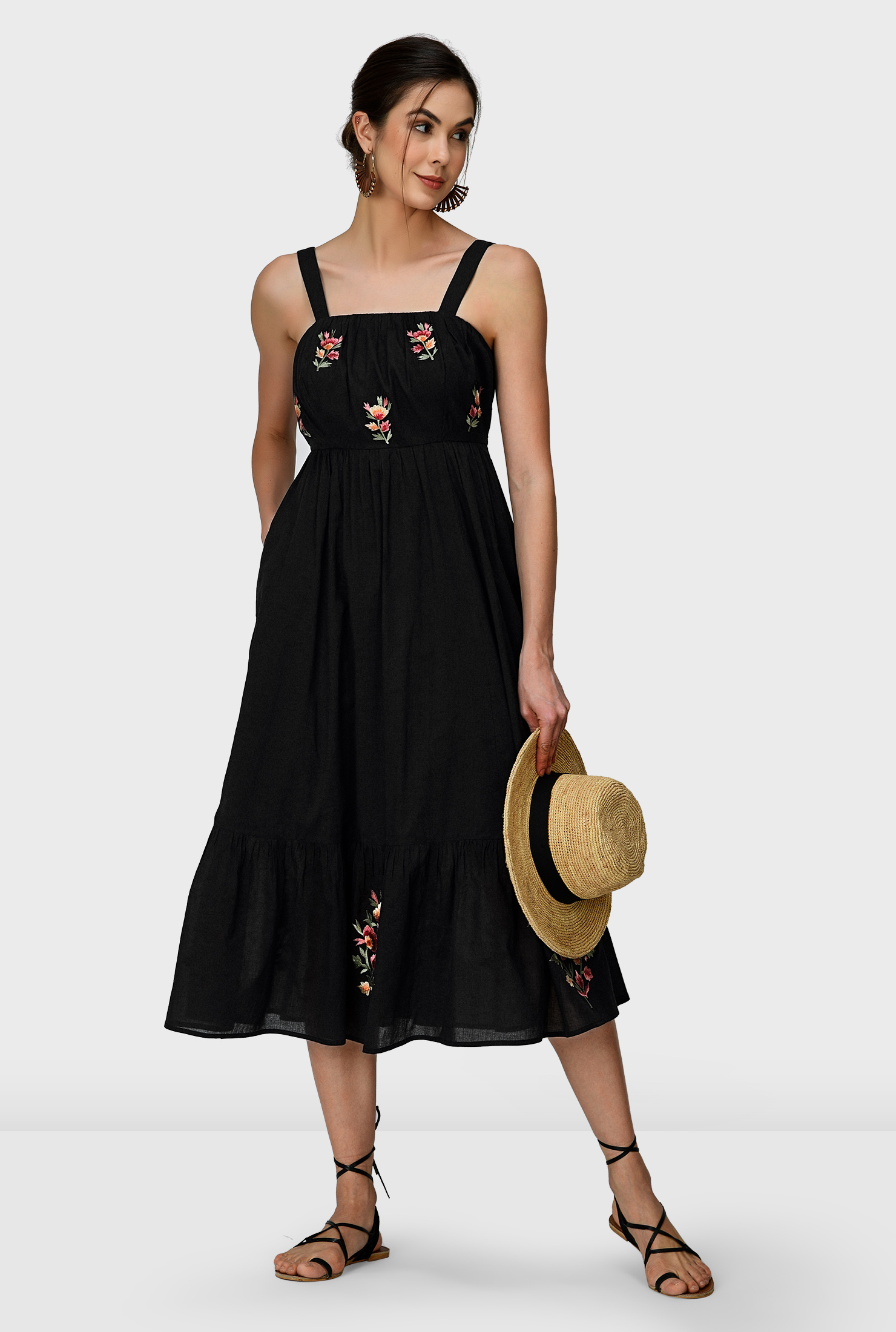 Shop Floral embroidery cotton voile sundress | eShakti