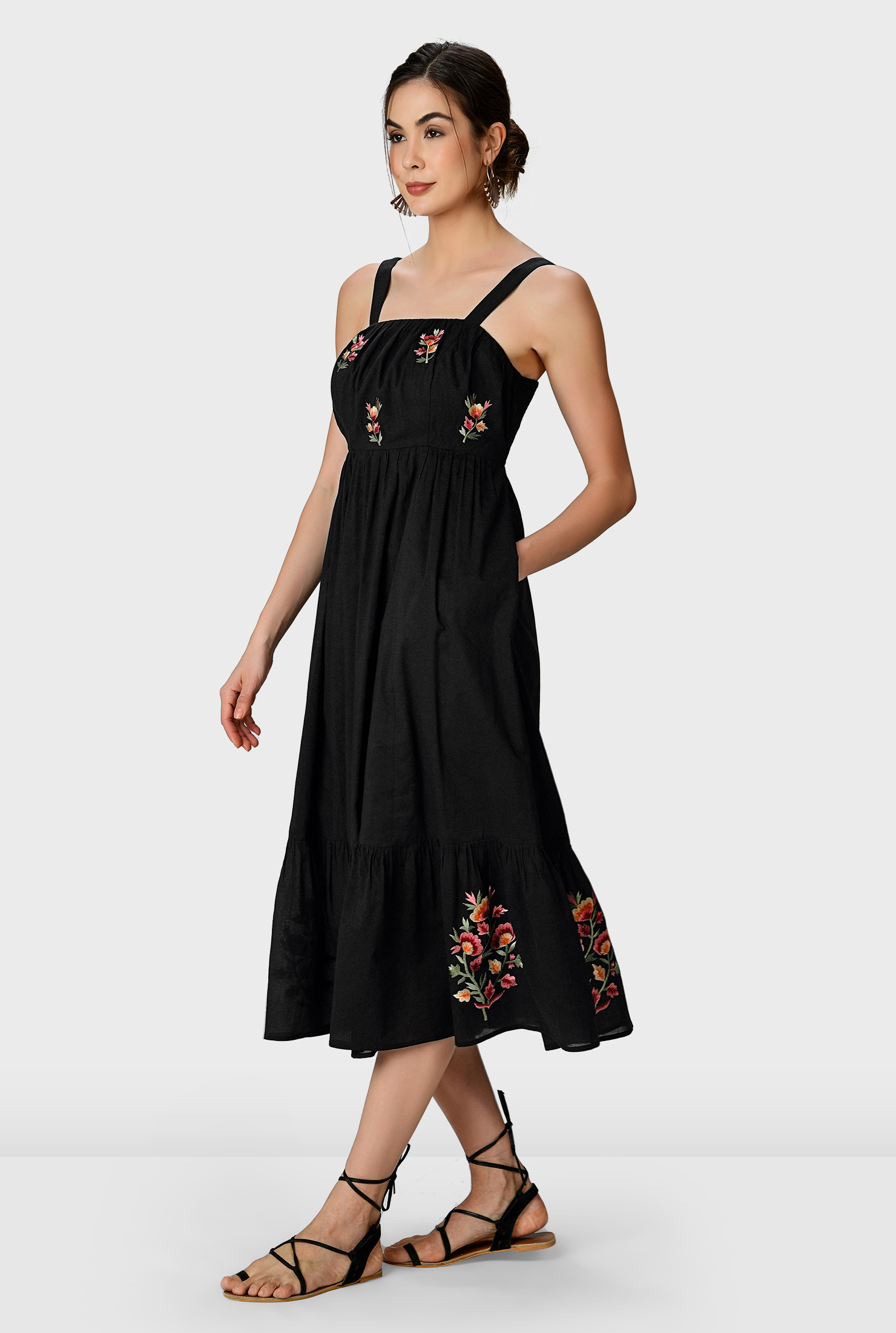 Shop Floral embroidery cotton voile sundress | eShakti