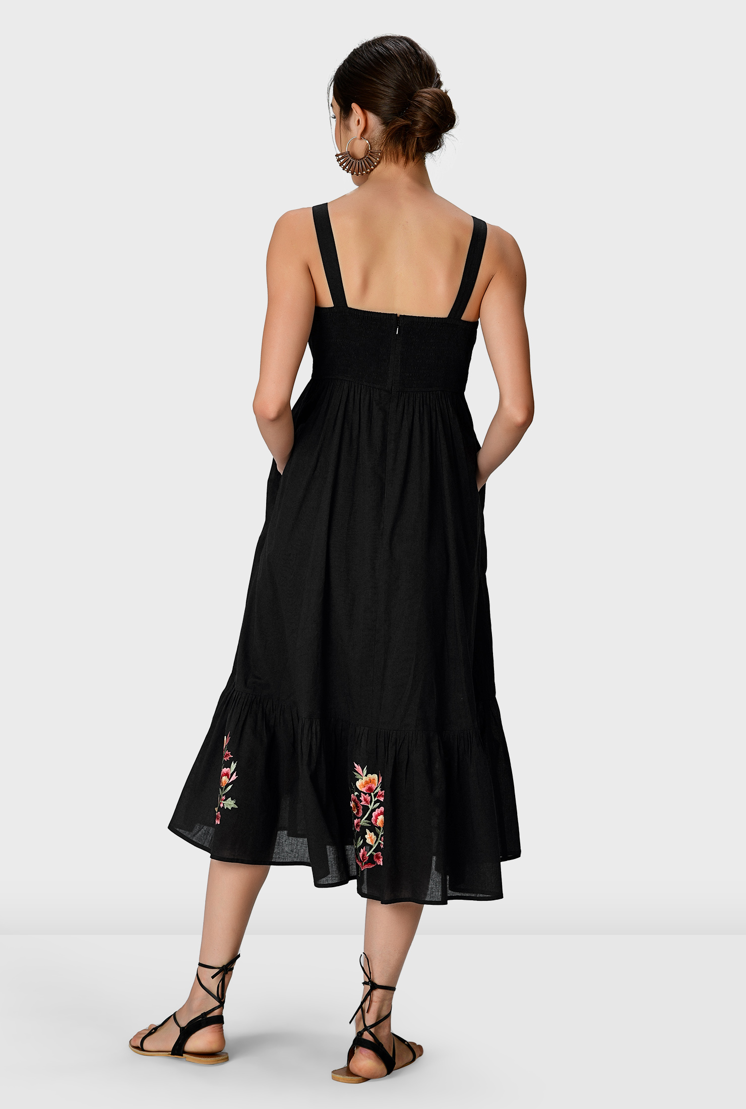 Shop Floral embroidery cotton voile sundress | eShakti