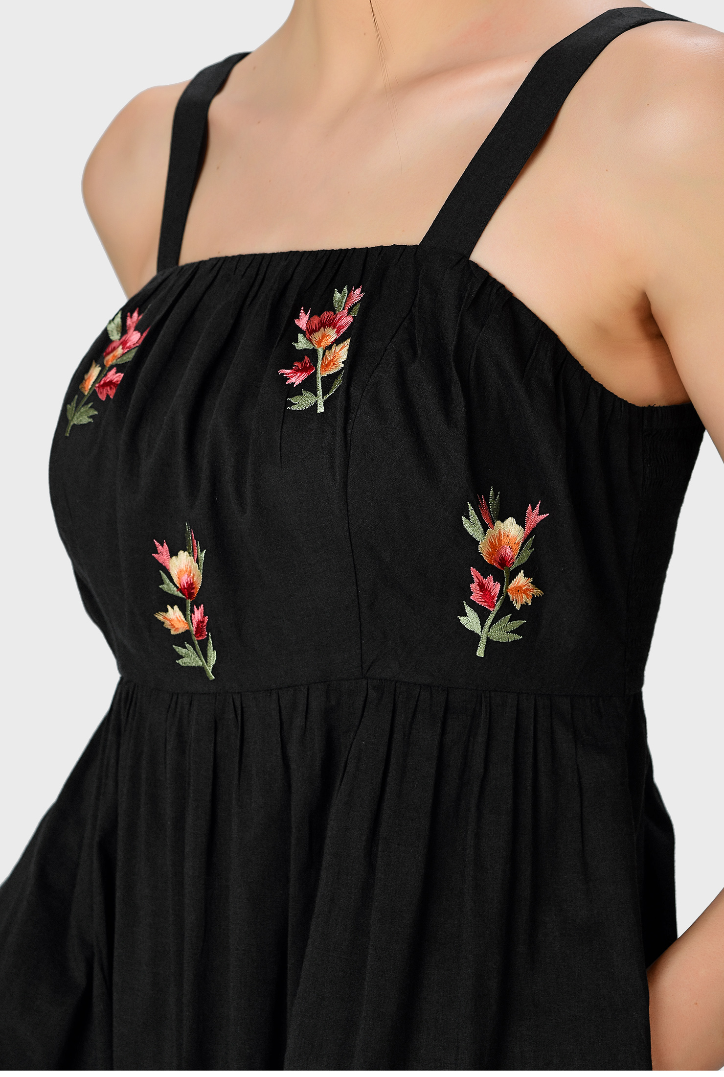 Shop Floral embroidery cotton voile sundress | eShakti