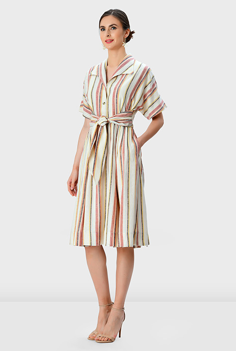 Shop Tie-waist stripe cotton shirtdress | eShakti