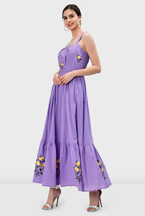 Shop Floral embroidery cotton voile maxi sundress | eShakti