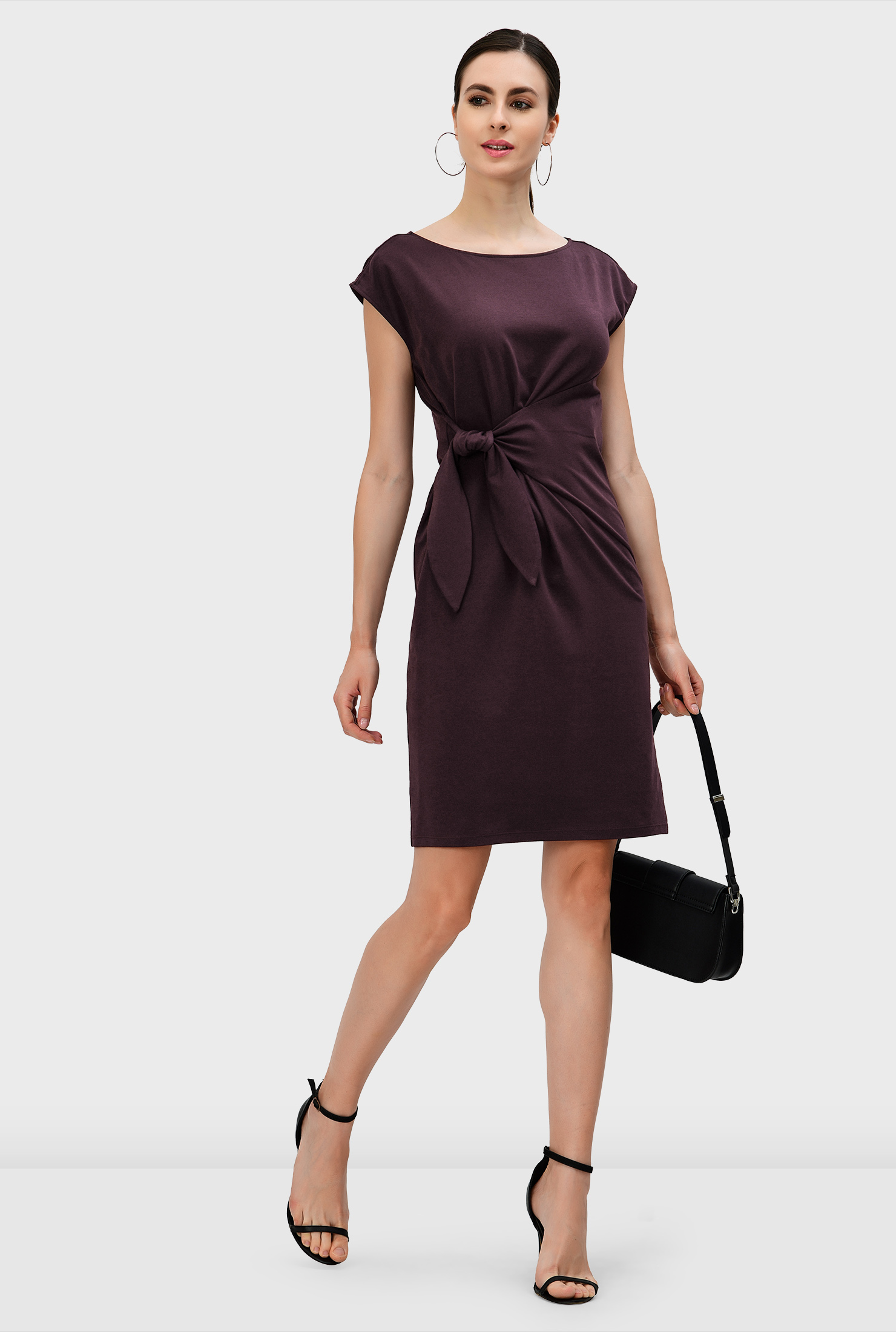 Shop Tie waist cotton jersey shift dress | eShakti