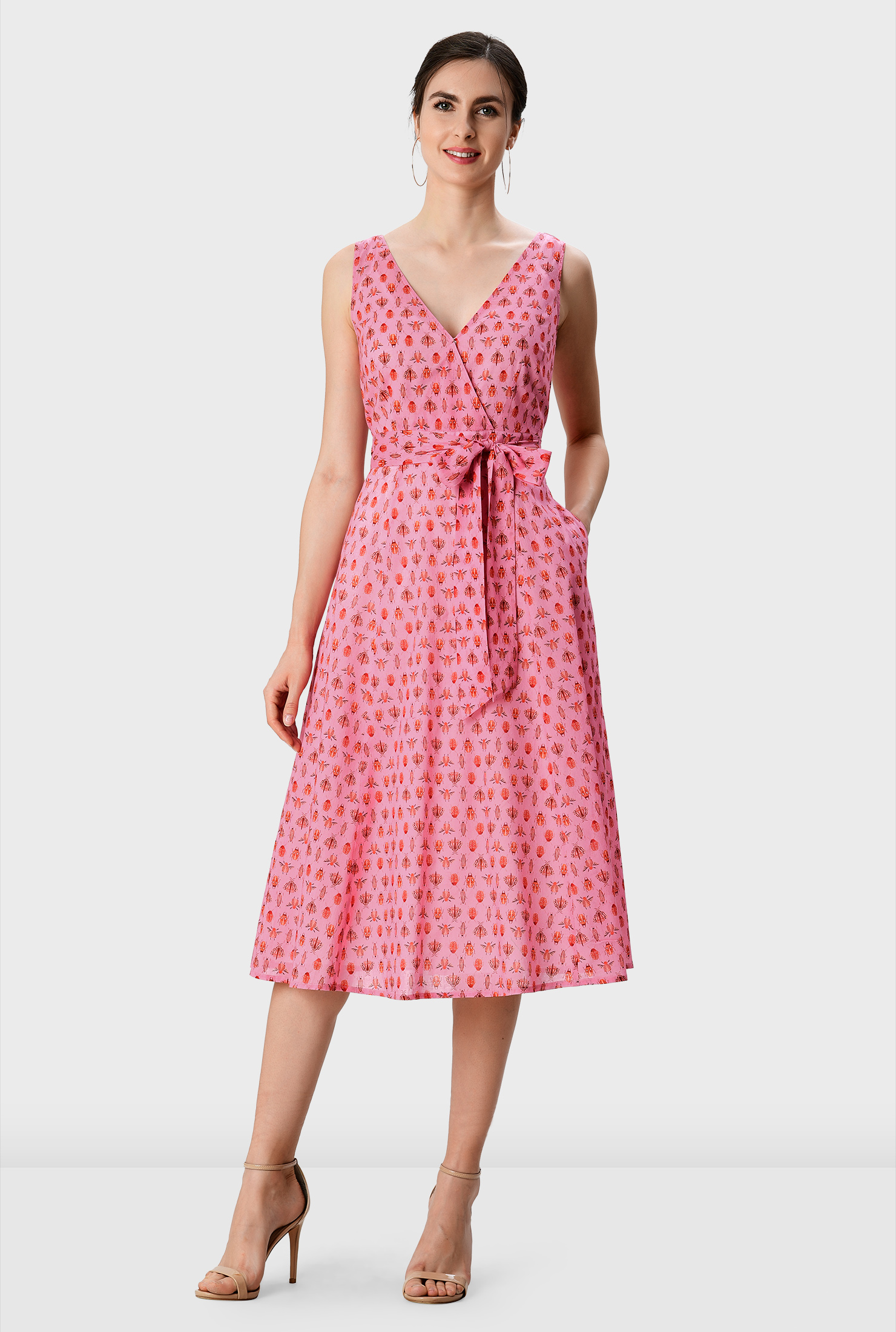Shop Fun bug print cotton surplice dress | eShakti