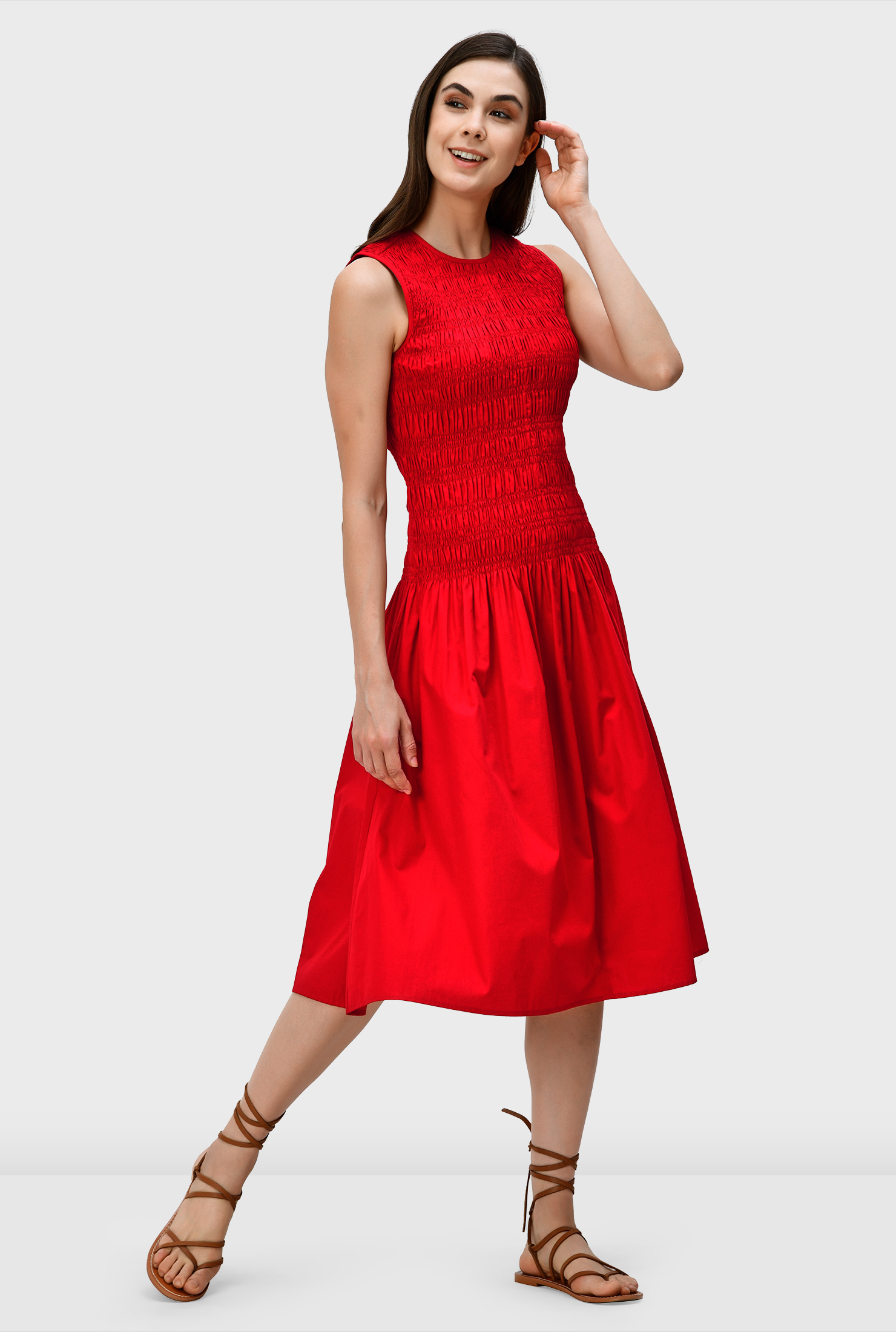 Shop Smocked cotton poplin dress | eShakti