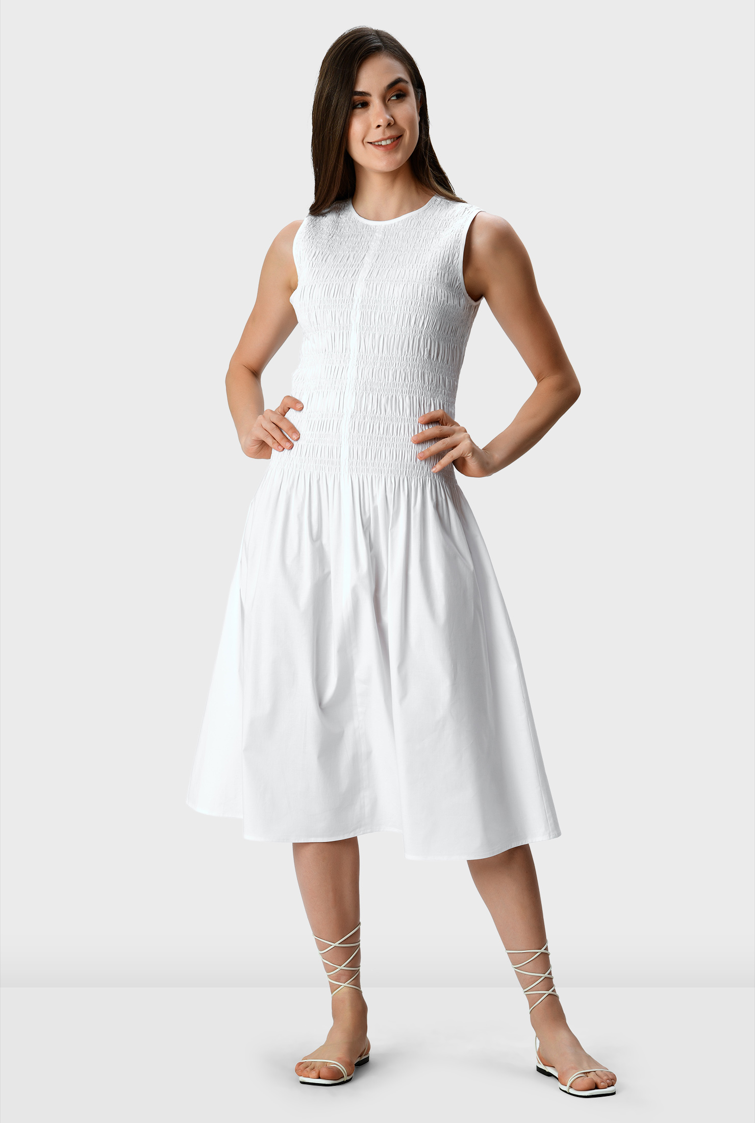 Shop Smocked cotton poplin dress | eShakti