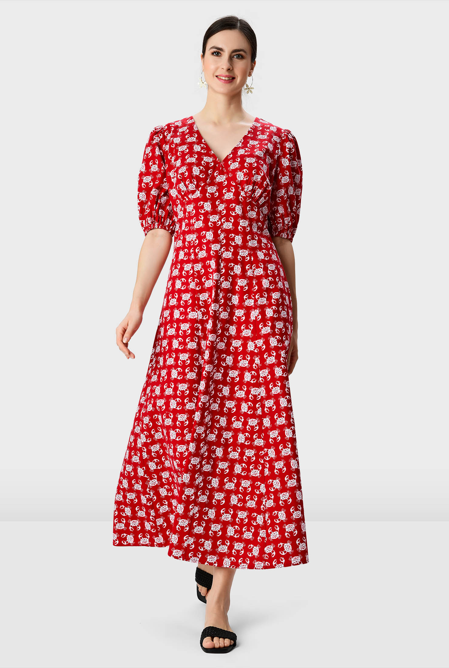 Shop Crustacean print cotton twill empire dress | eShakti