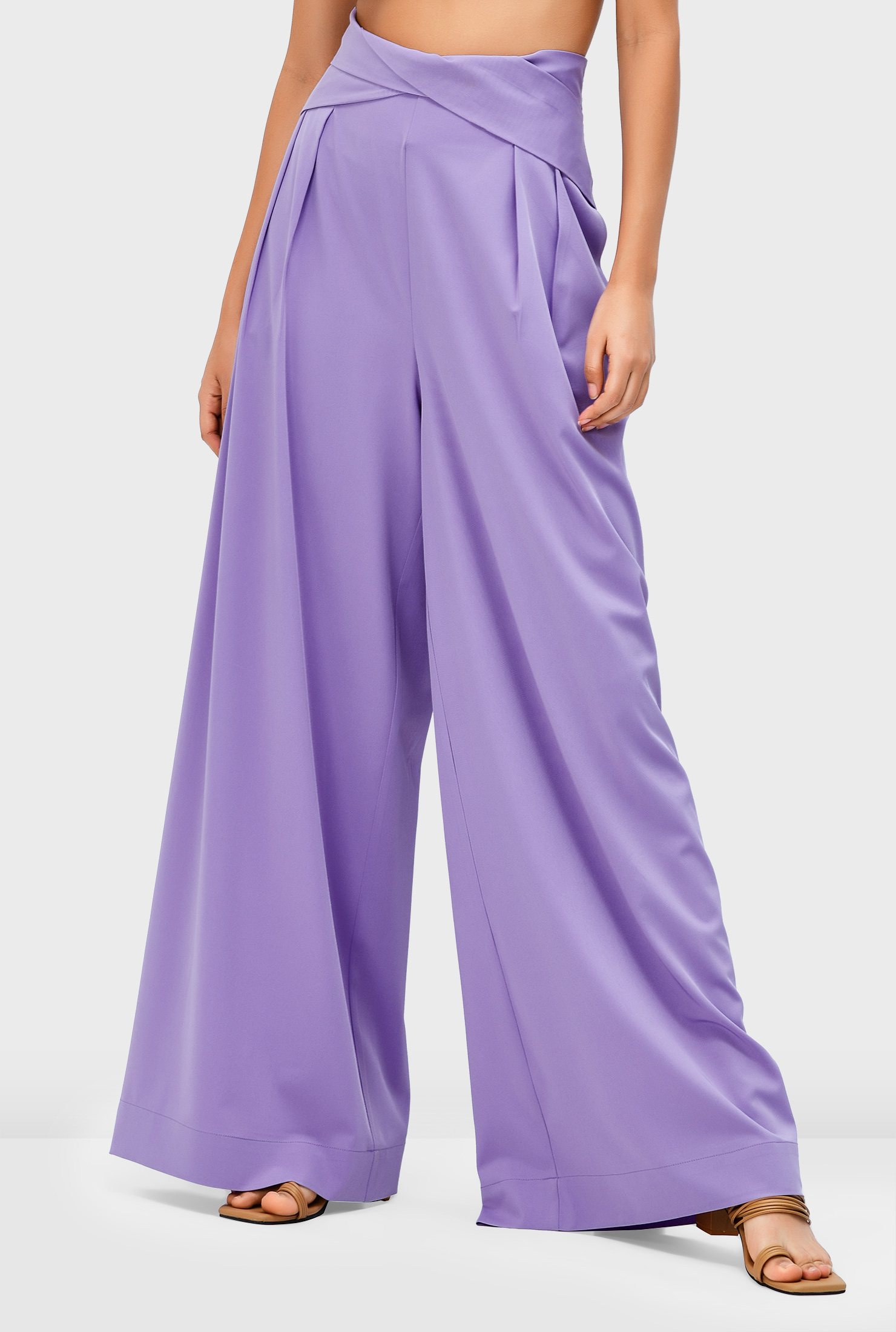 Shop Pleat front fine twill palazzo pants | eShakti