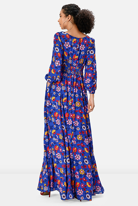 Shop Floral Print Crepe Vented Maxi Dress Eshakti