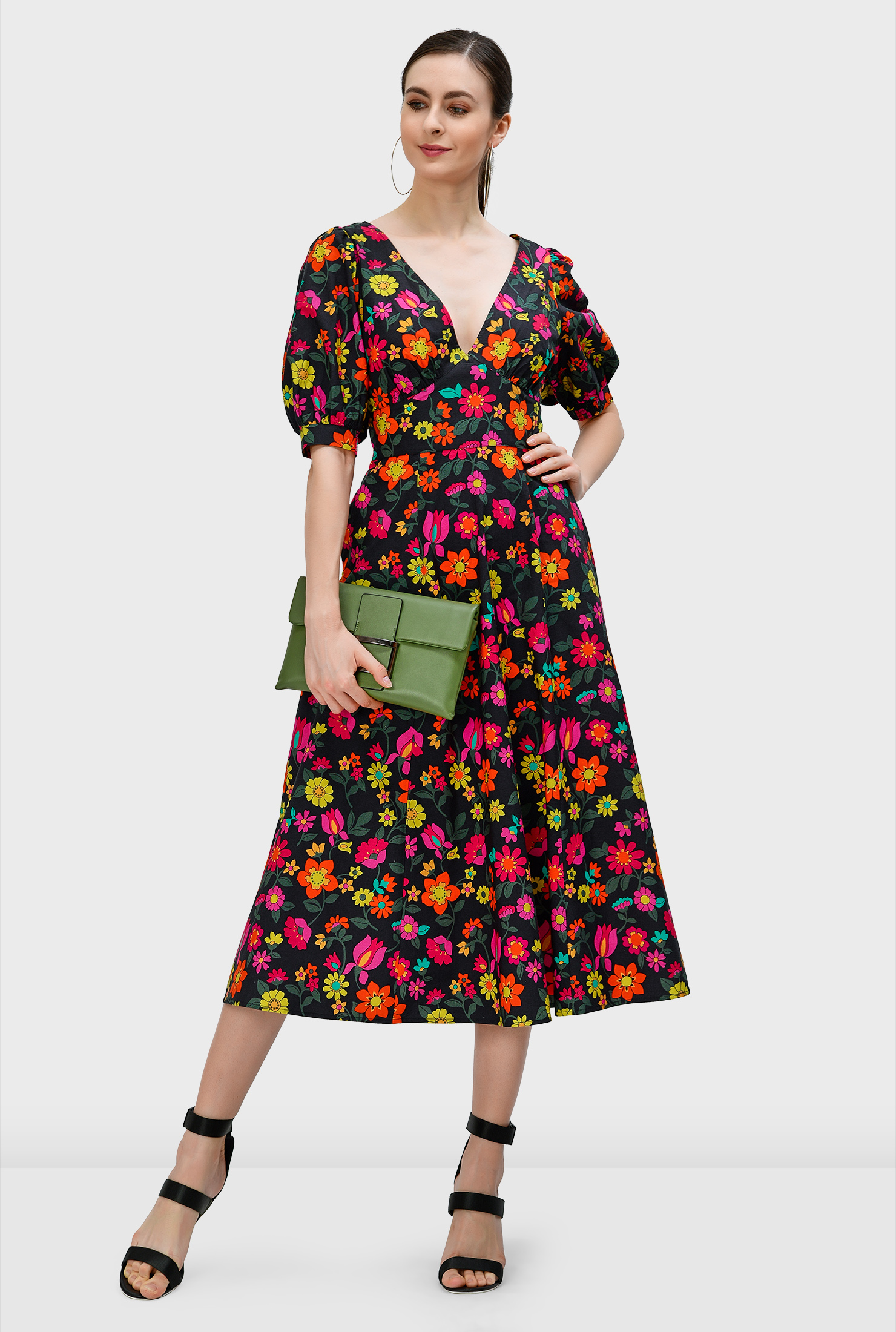 Shop Floral print cotton banded empire waist dress | eShakti