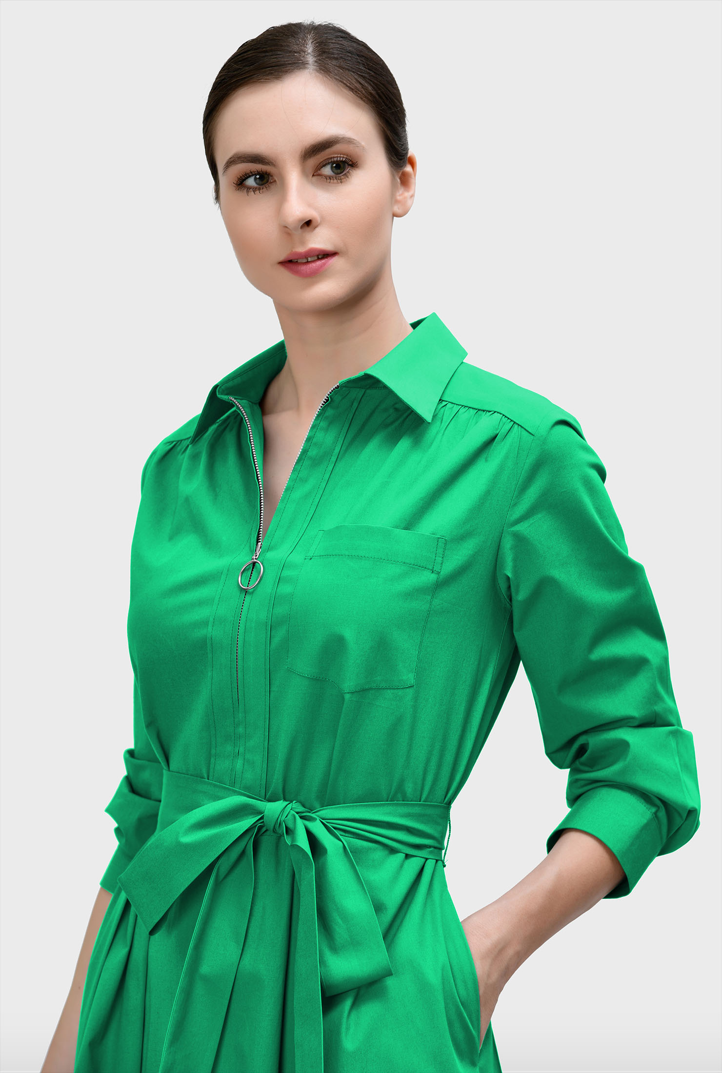 Shop Zip front cotton poplin dress | eShakti