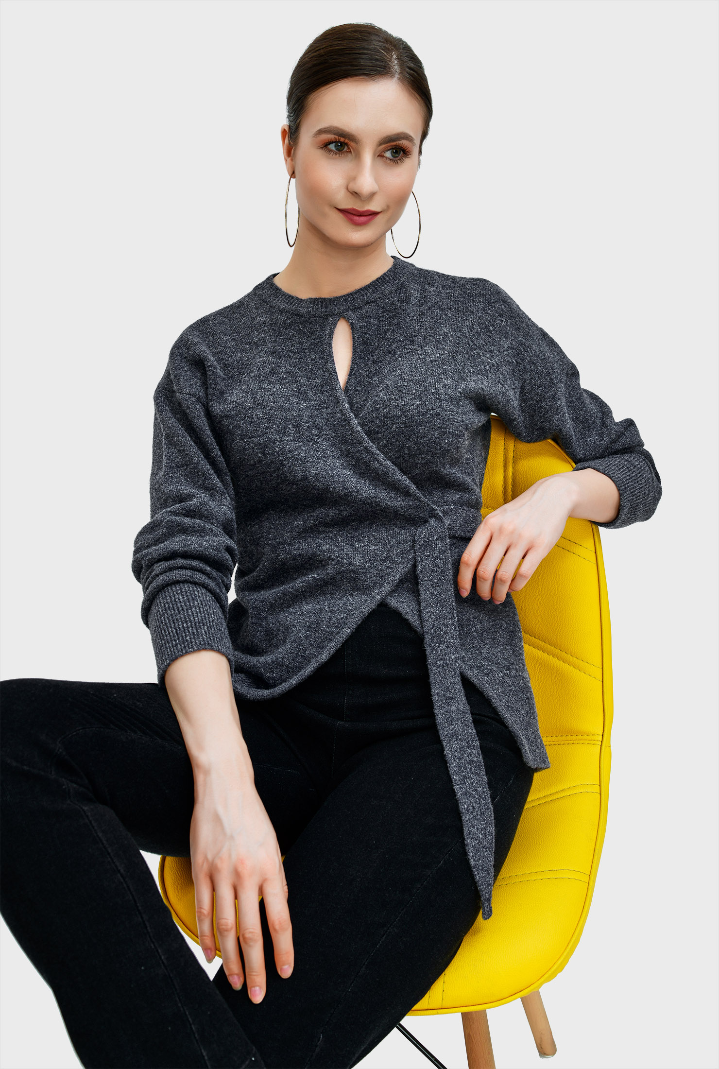 Shop Keyhole front camel wool blend wrap top | eShakti