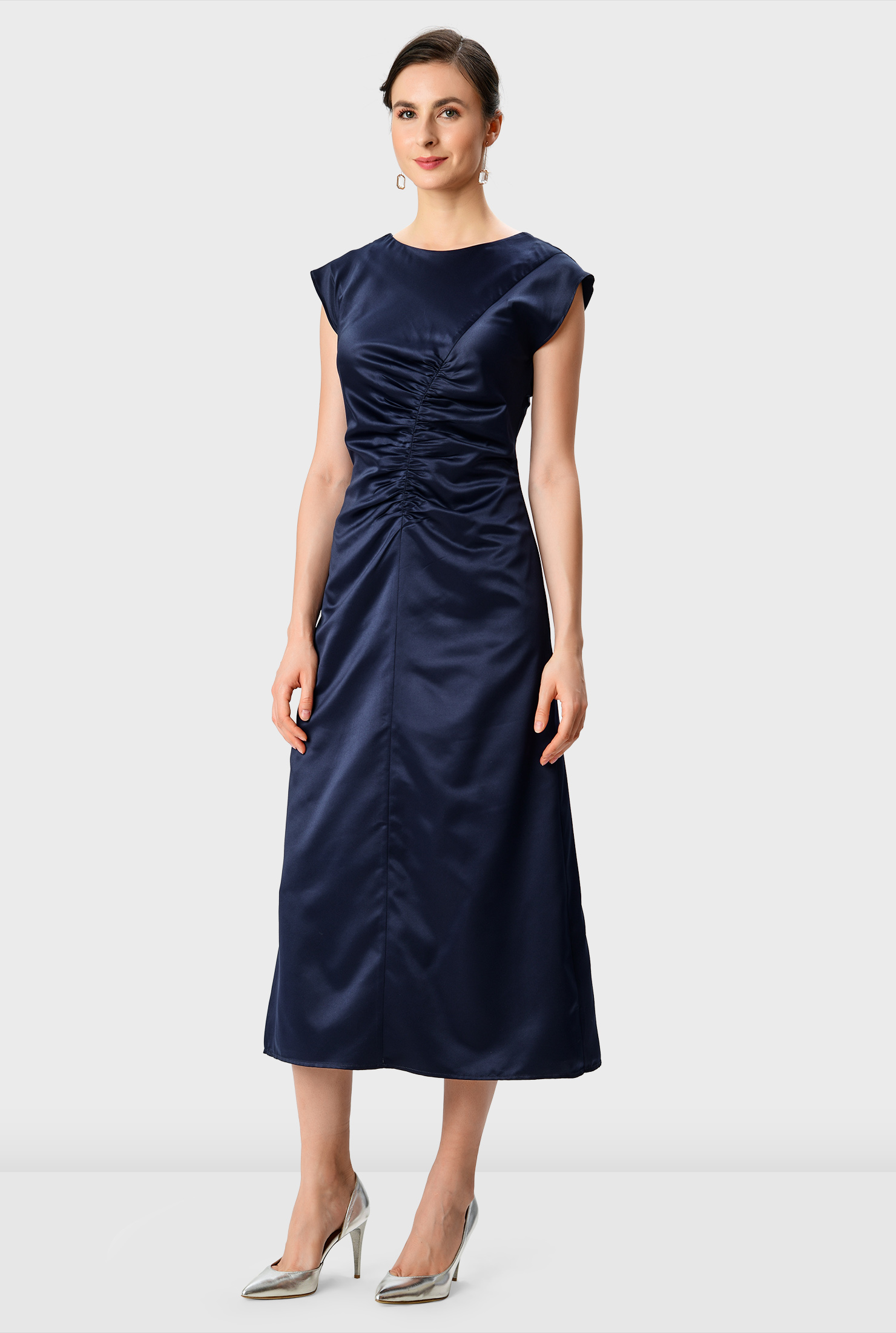 Shop Asymmetric ruched matte satin dress | eShakti
