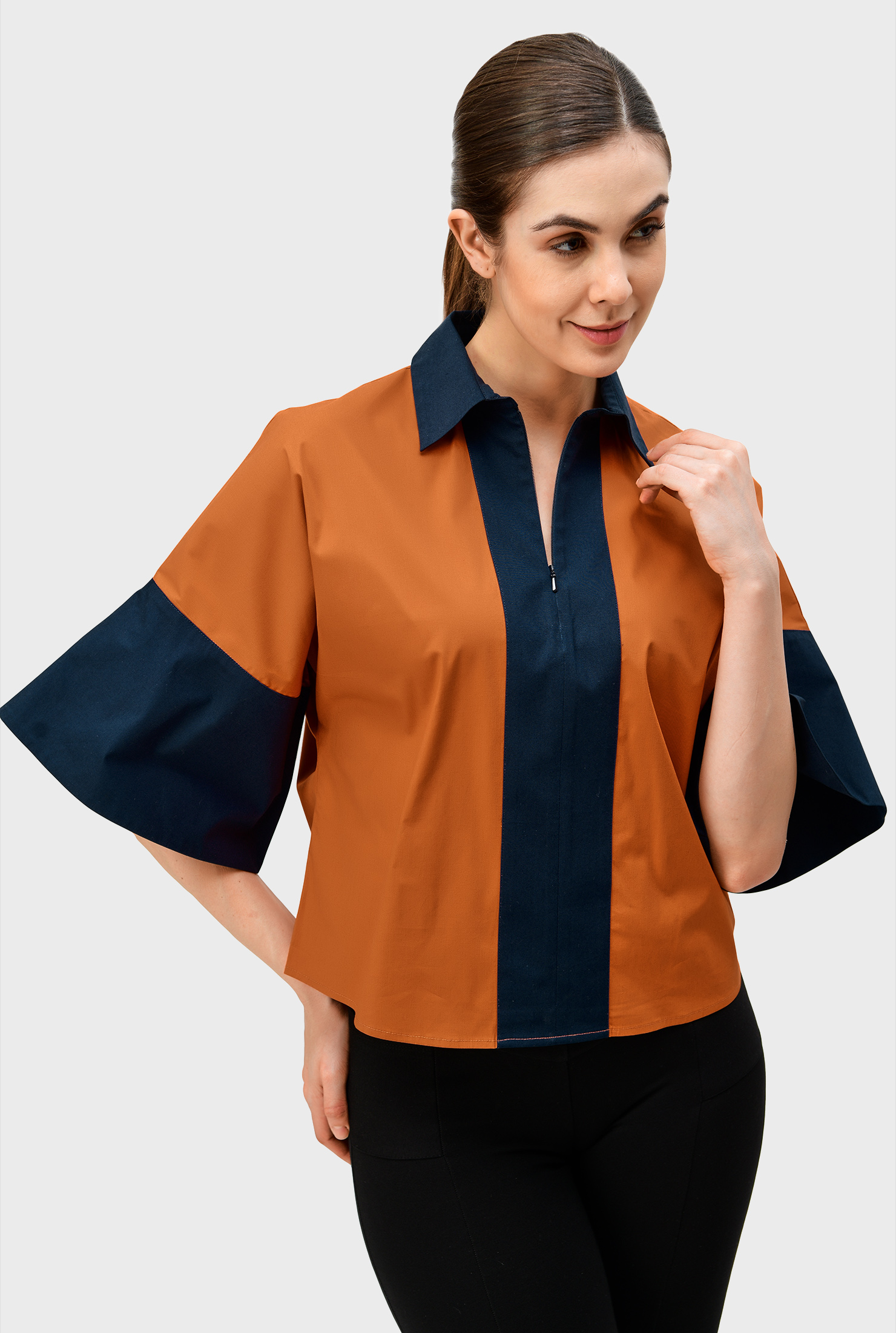 Shop Contrast tone cotton poplin crop tunic | eShakti