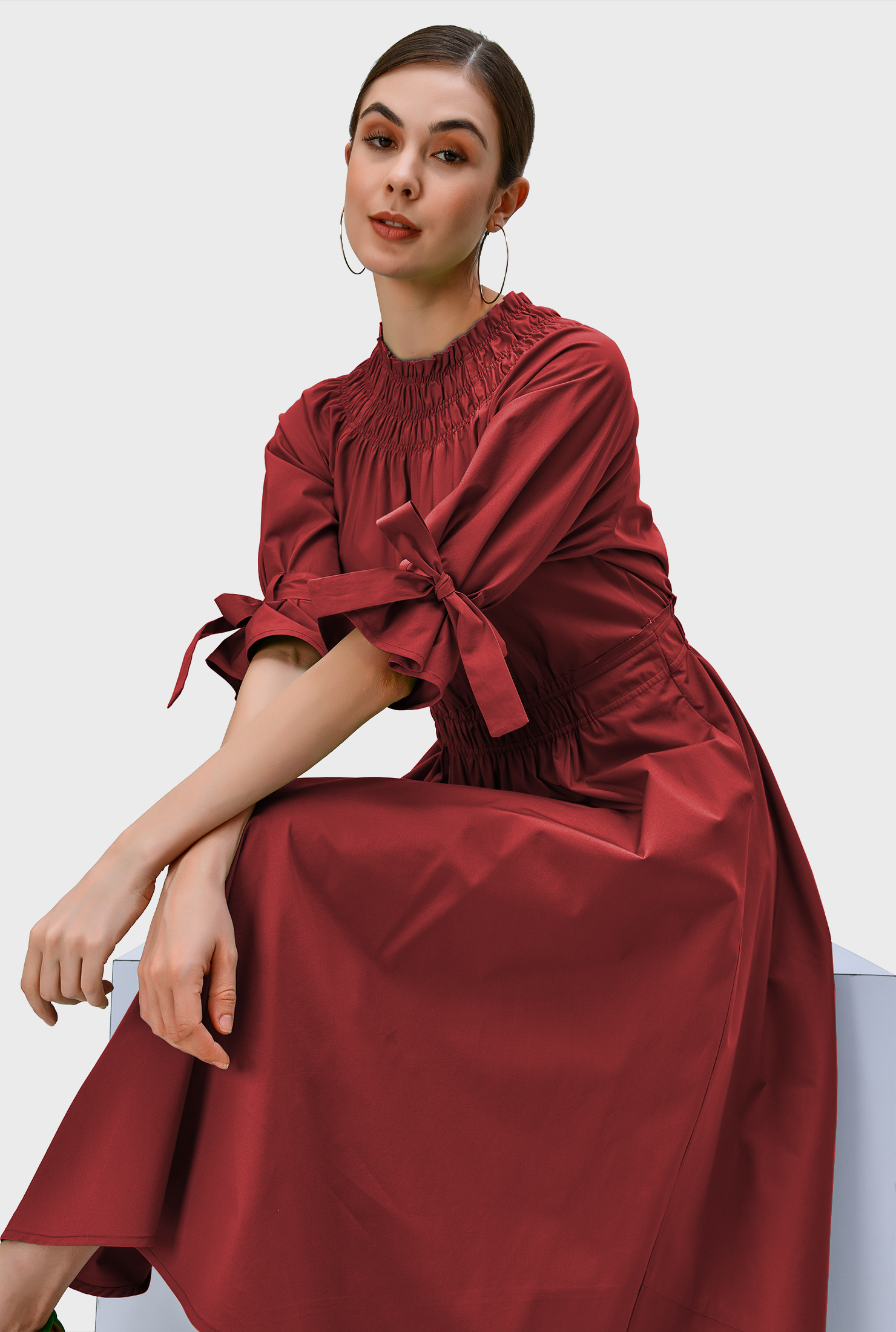 Shop Cotton poplin smocked elastic dress | eShakti