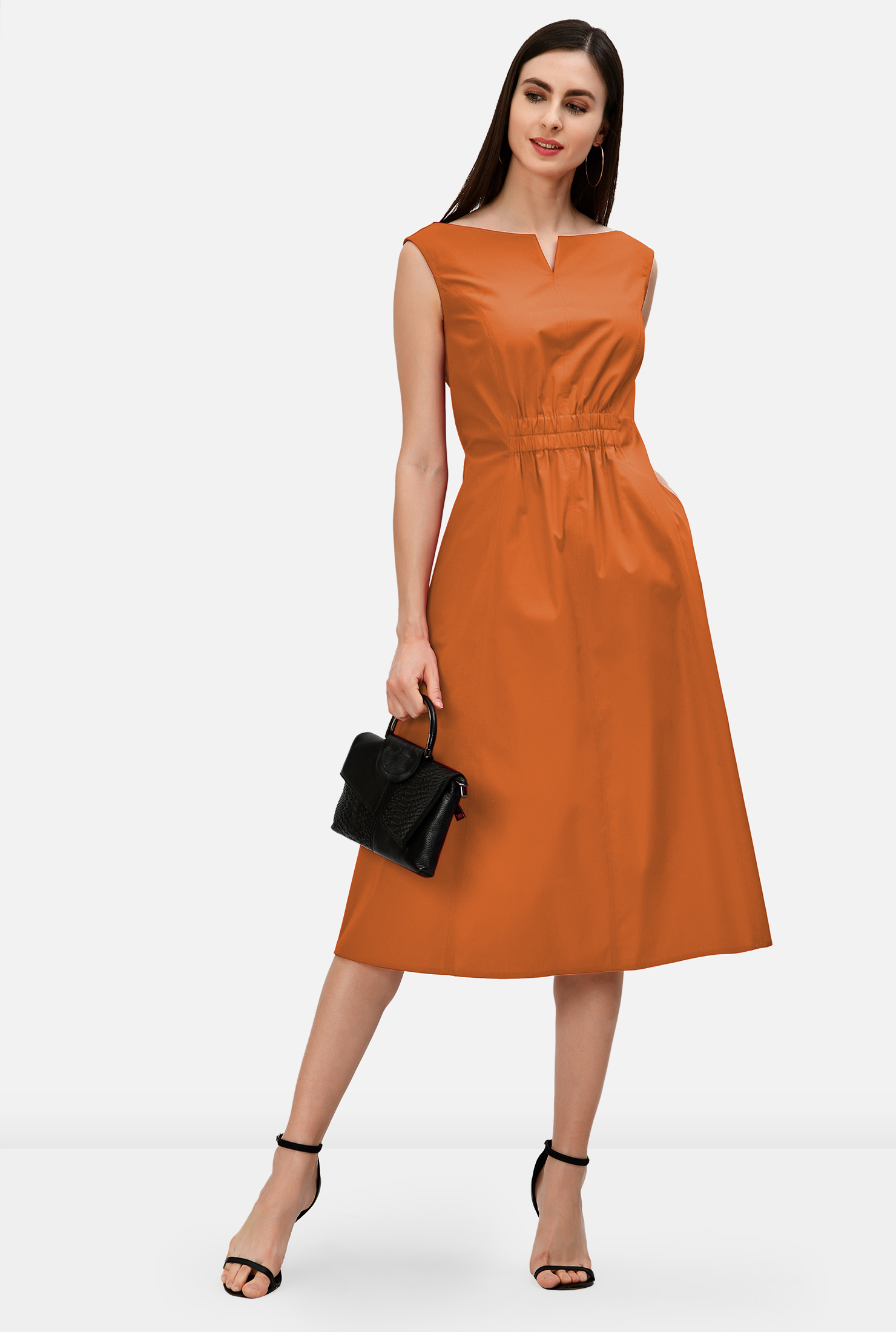 Shop Cotton poplin elastic waist dress | eShakti