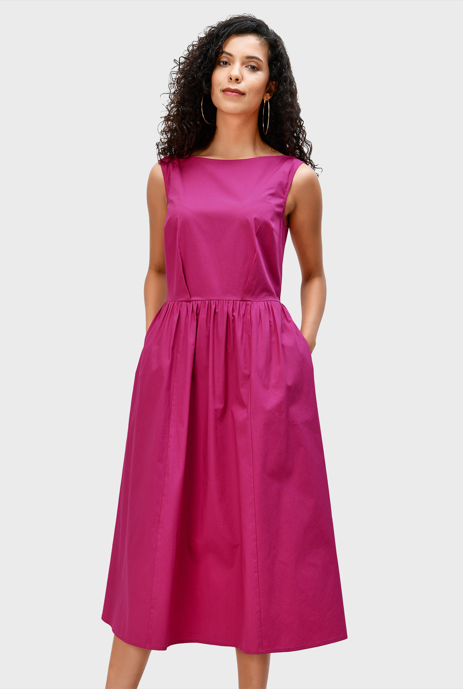 Shop Contrast back placket cotton poplin dress | eShakti