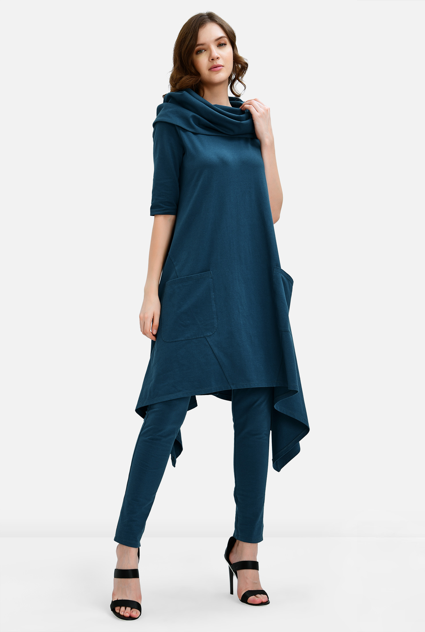 Shop Cowl neck cotton jersey tunic and pant set | eShakti
