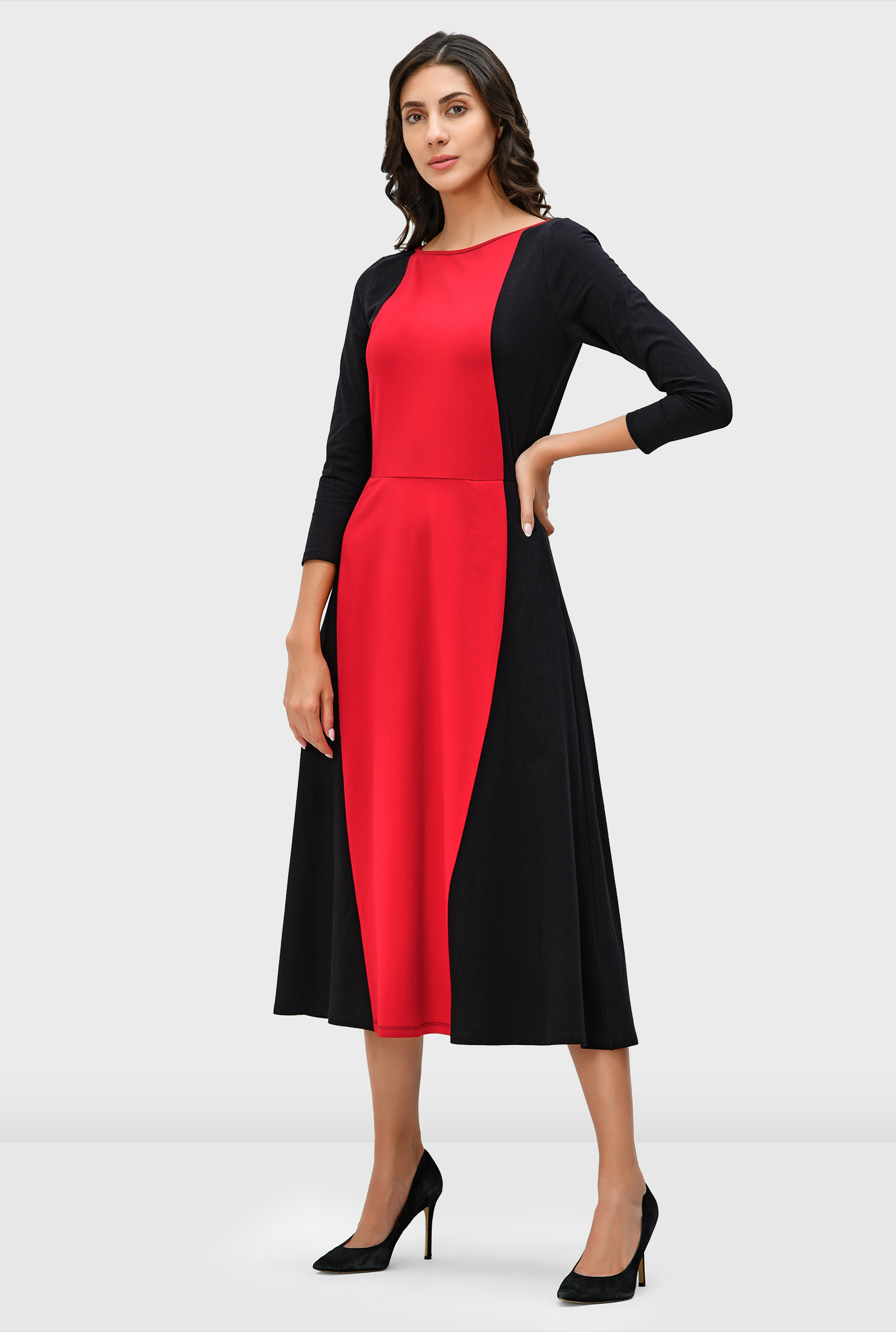 Shop Linear colorblock cotton jersey A-line dress | eShakti