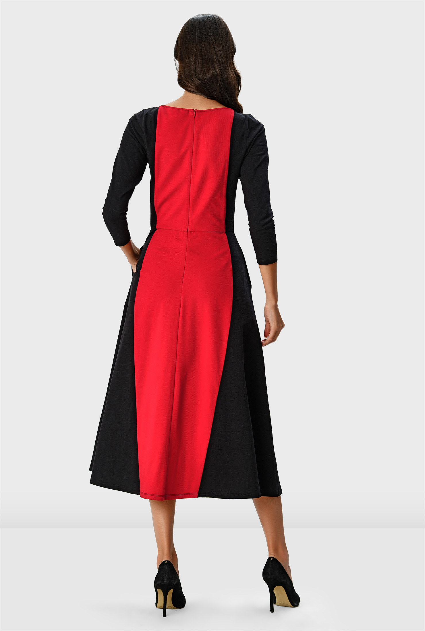Shop Linear colorblock cotton jersey A-line dress | eShakti