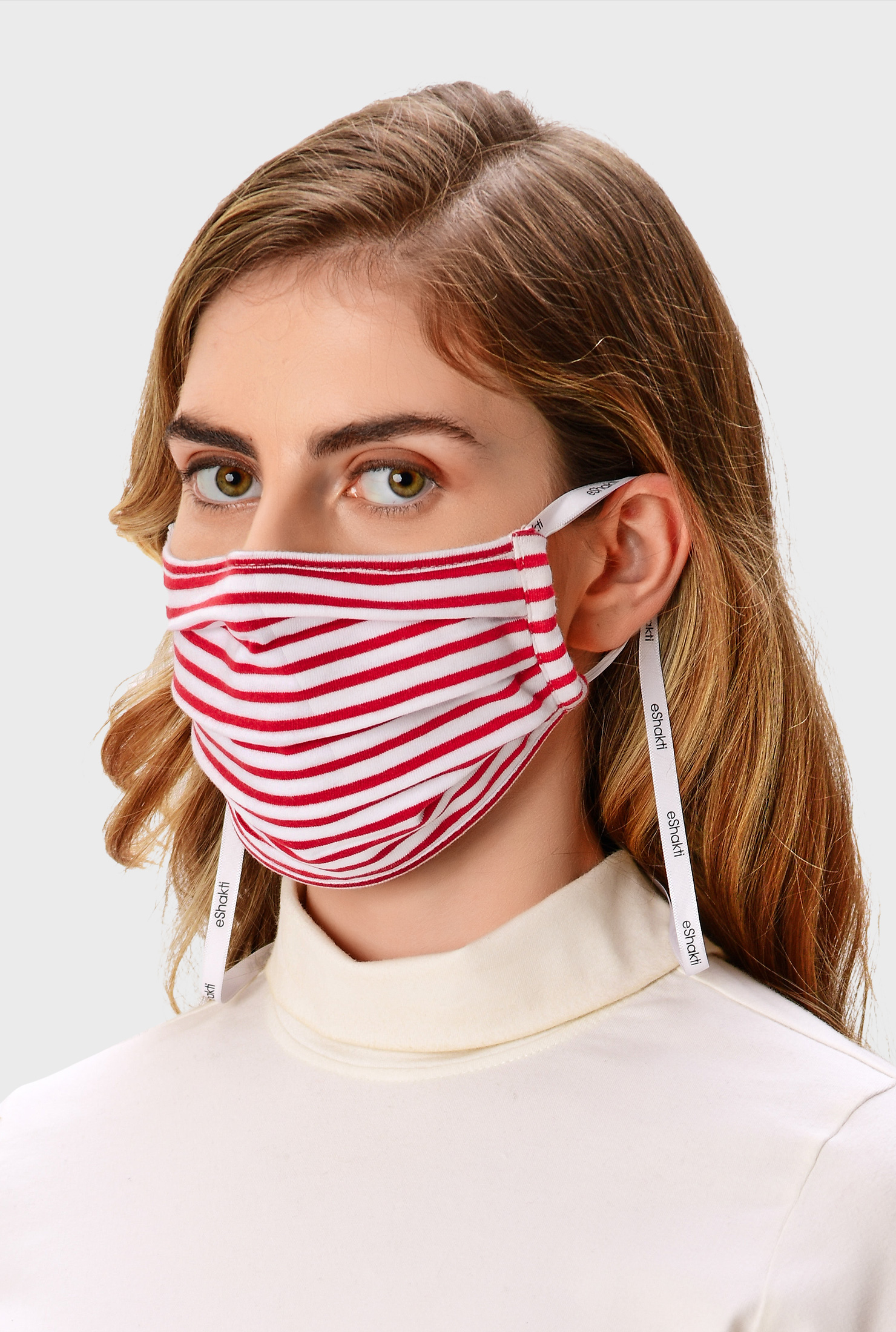 Shop Stripe cotton jersey pleated face mask | eShakti