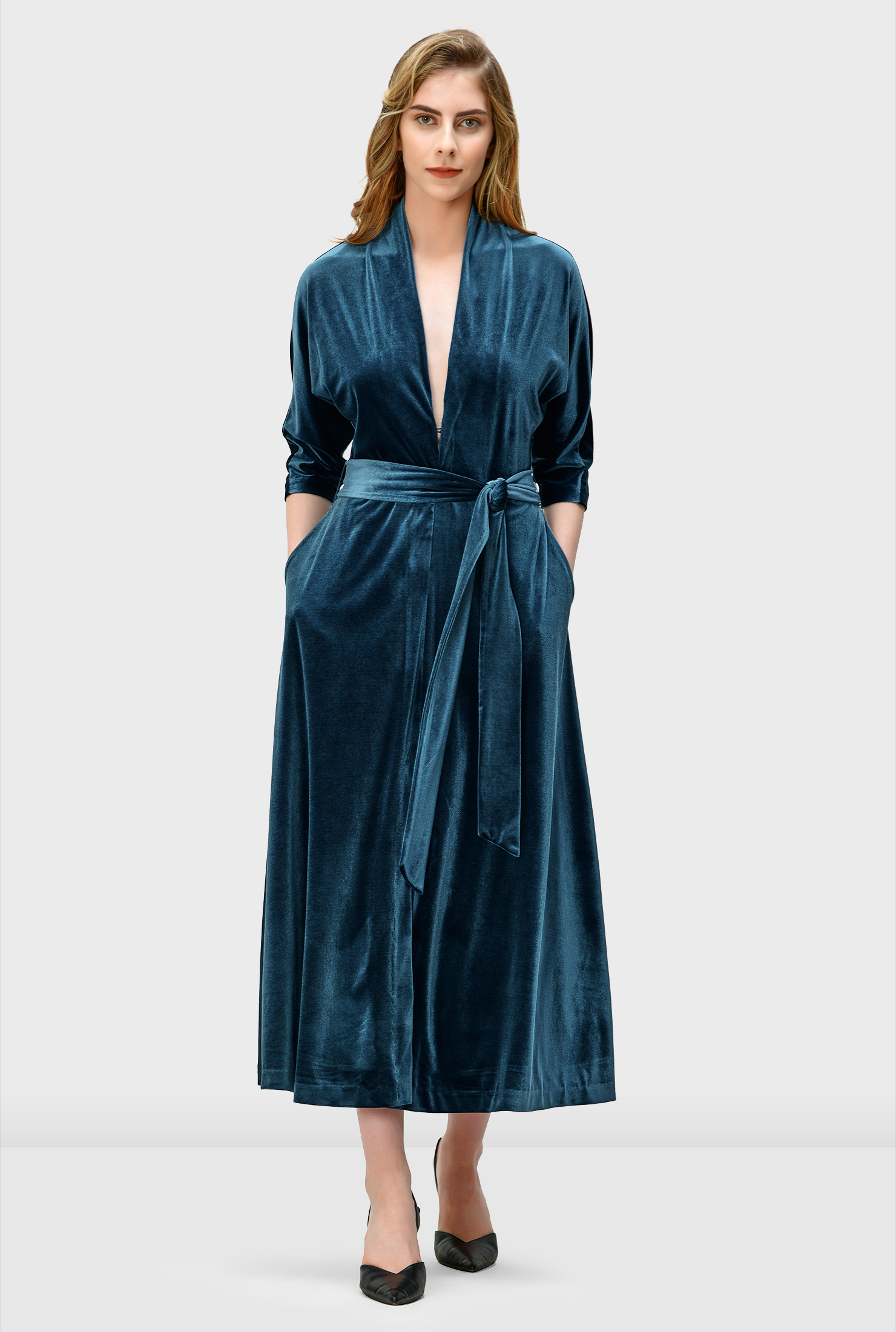 Shop Plunge stretch velvet vented dress | eShakti
