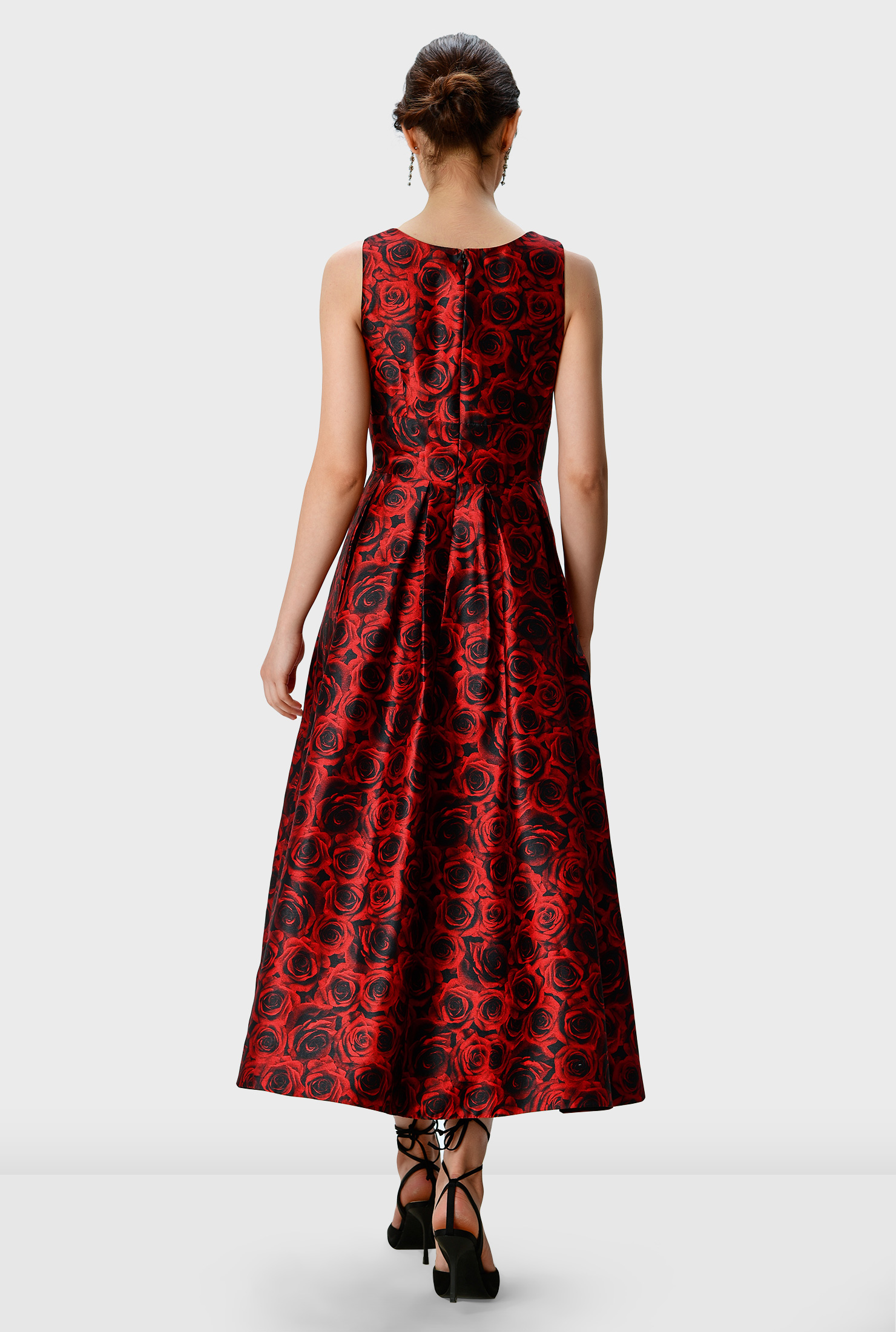 Shop Plunge rose print dupioni dress | eShakti